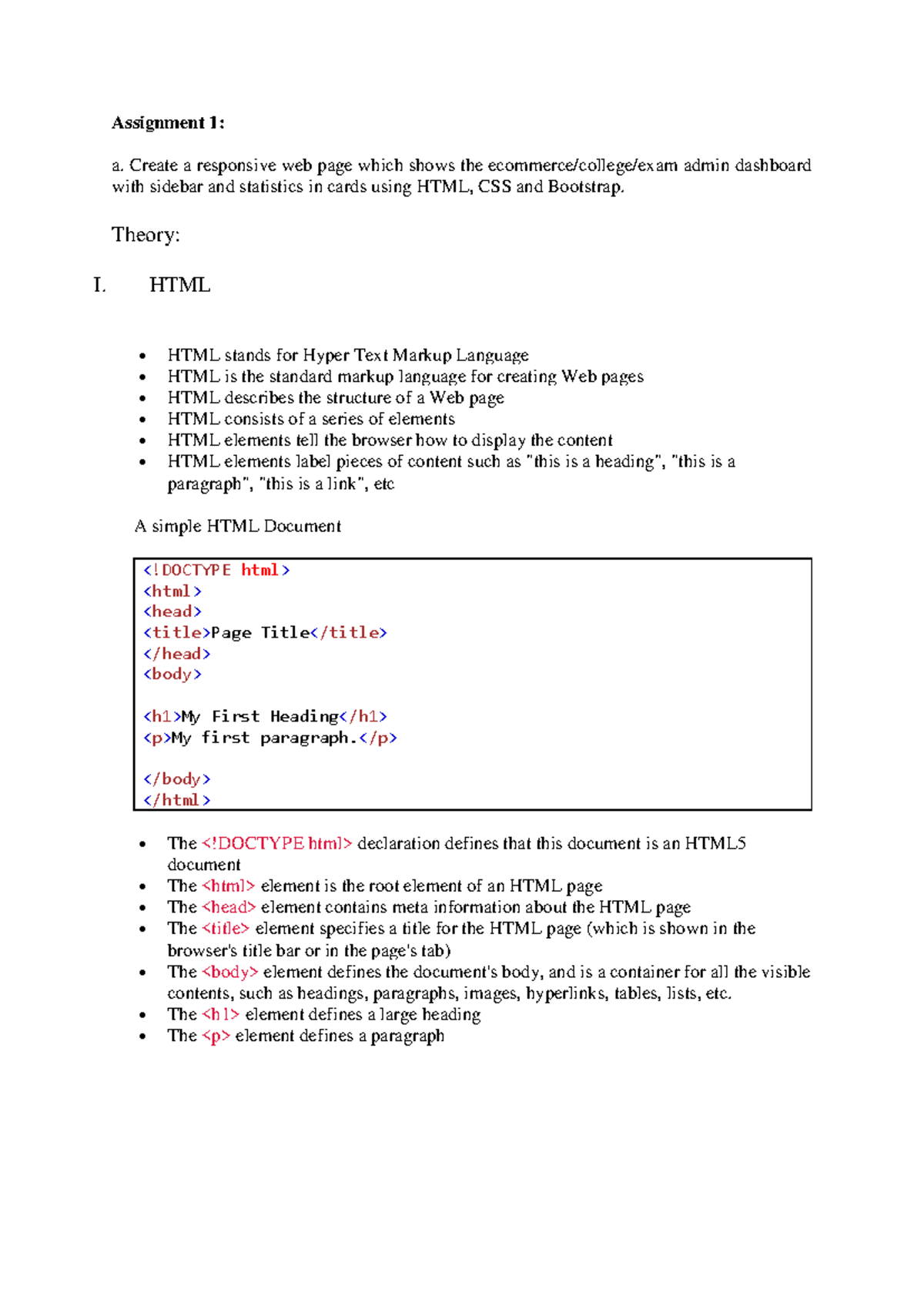 WAD Assignment 1 - wad - Assignment 1: a. Create a responsive web page which shows the - Studocu