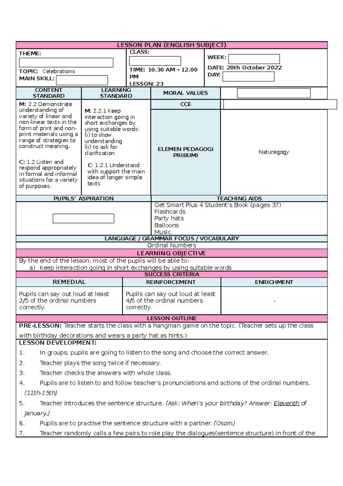 English Didik Hibur Terbeza 2010 22 - LESSON PLAN (ENGLISH SUBJECT ...