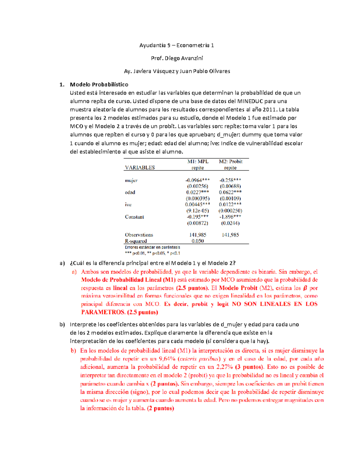 Pauta Ayudantía 9 - AyudantÌa 9 – EconometrÌa 1 Prof. Diego Avanzini Ay. Javiera V·squez y Juan ...