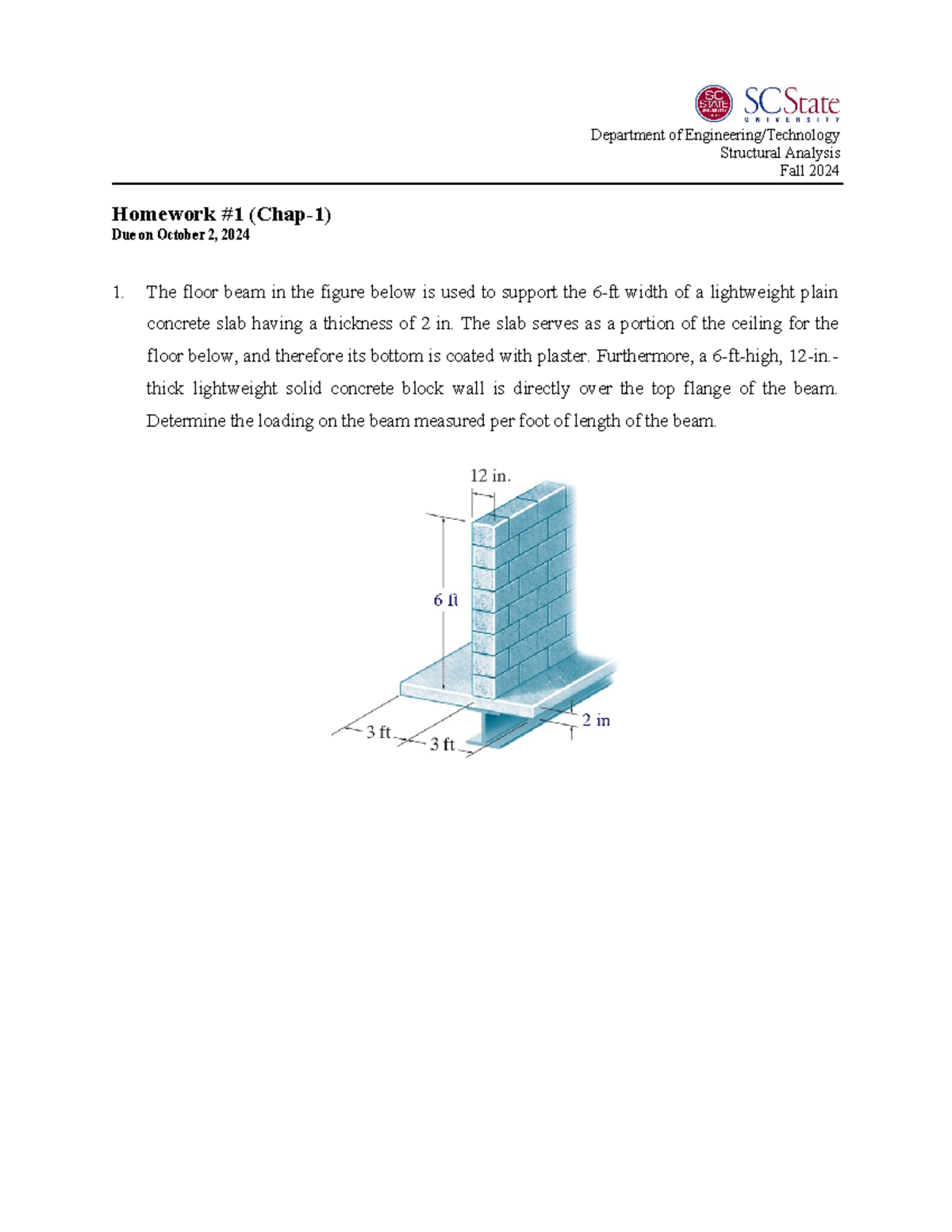 CE-419 HW-1 - N/A - Structural Analysis Fall 2024 Homework #1 (Chap-1 ...