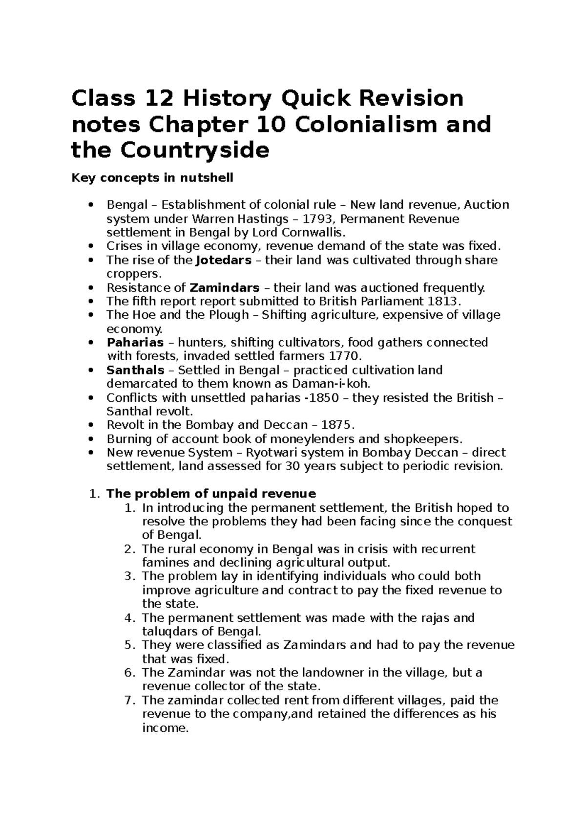 Class 12 History Quick Revision Notes Chapter 10 Colonialism And The class-12-history-quick-revision-notes-chapter-10-colonialism-and-the