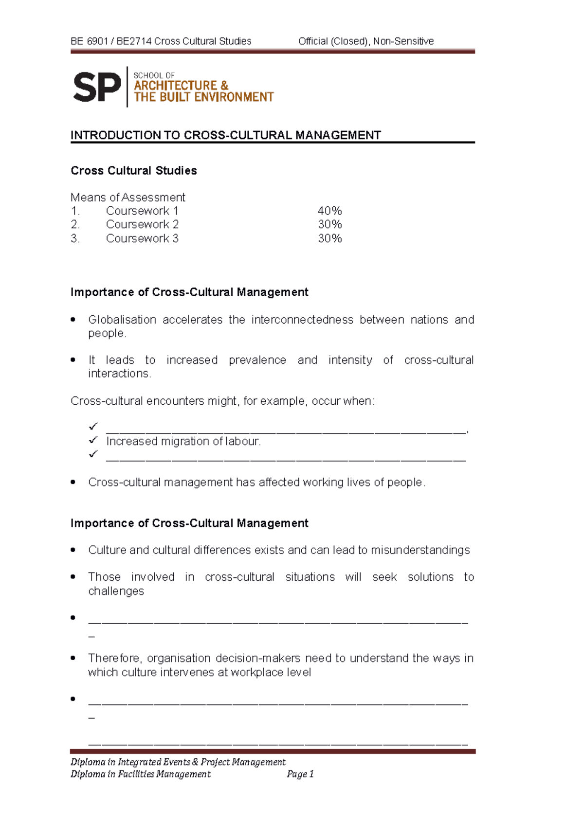 Topic 1 - Introduction to Cross Cultural Management - INTRODUCTION TO ...