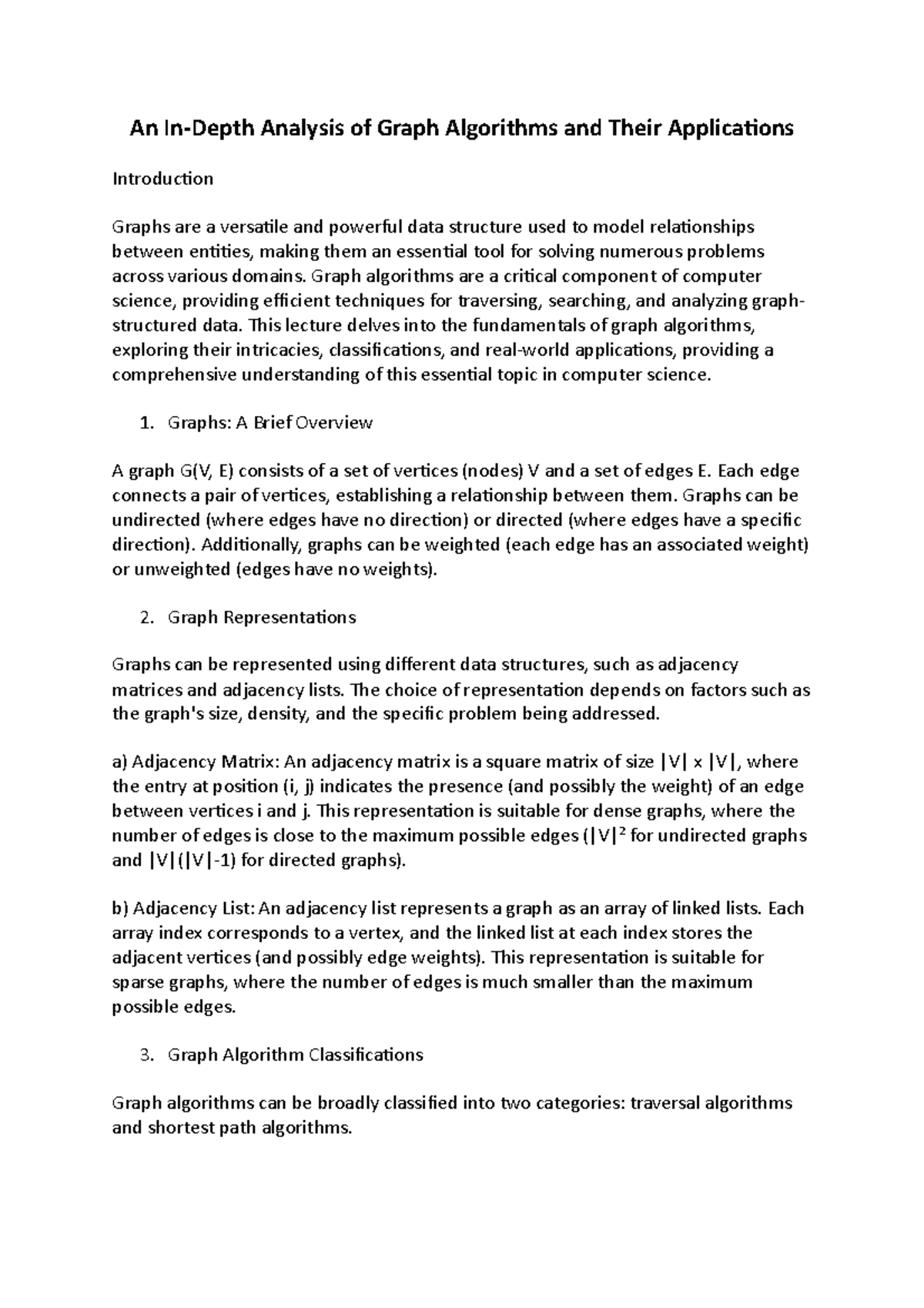 An In-Depth Analysis of Graph Algorithms and Their Applications - An In-Depth Analysis of Graph ...