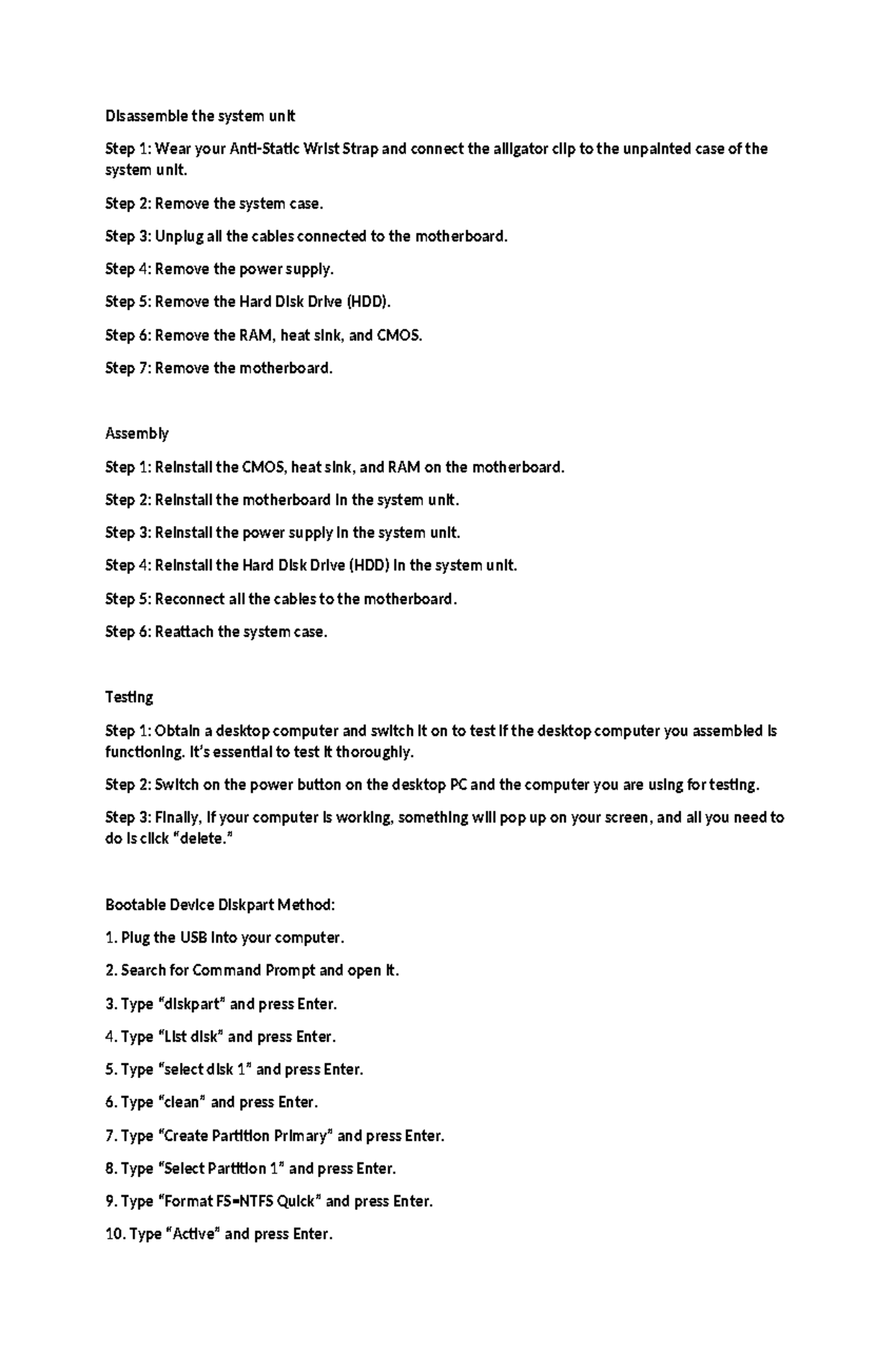 Coc1 - ........... - Disassemble the system unit Step 1: Wear your Anti ...