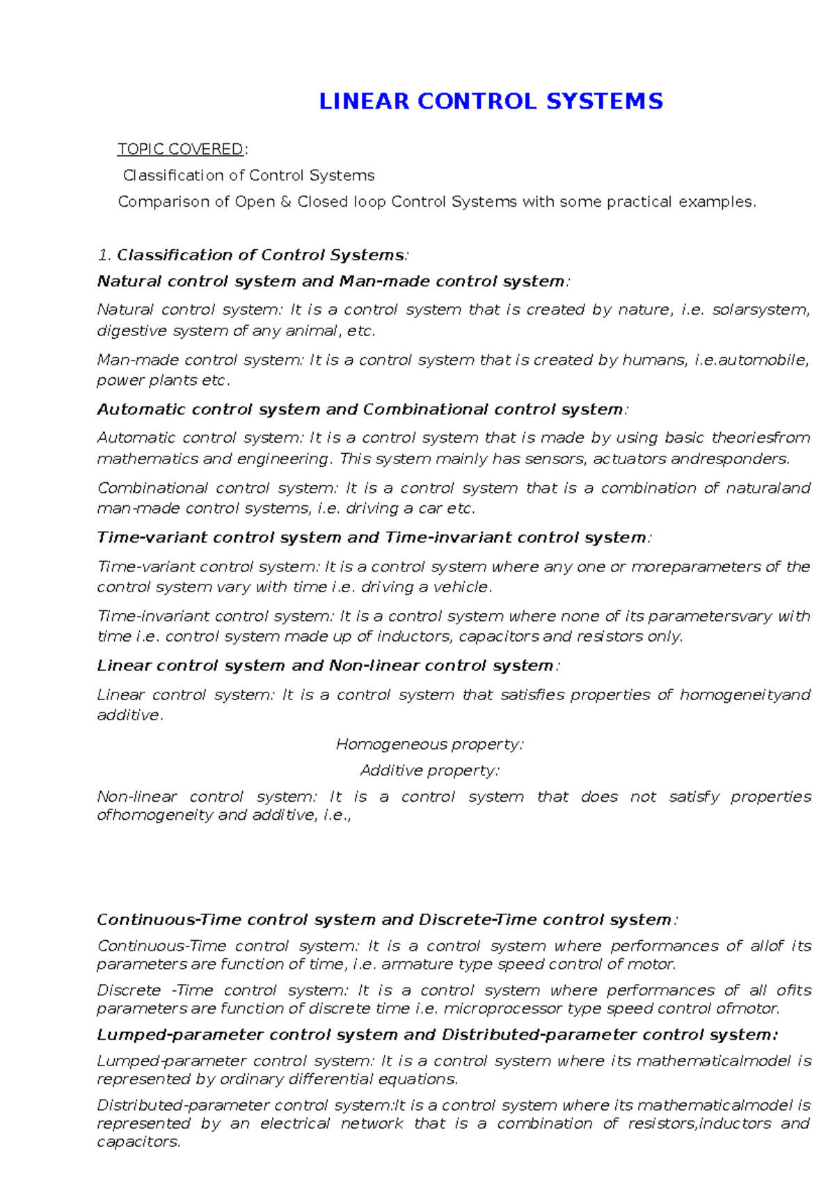 Comparison of Open and Closed loop Control Systems - TOPIC COVERED ...