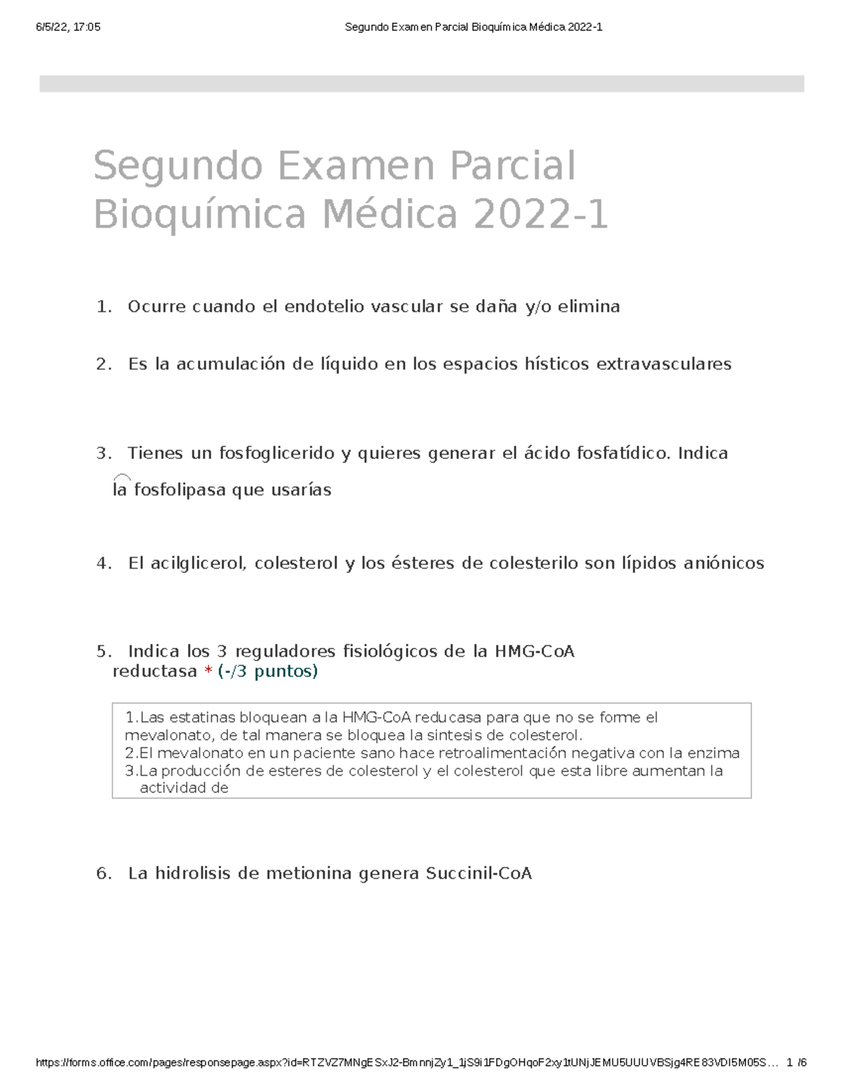 Segundo Examen Parcial Bioquímica Médica 2022-1 - - Studocu