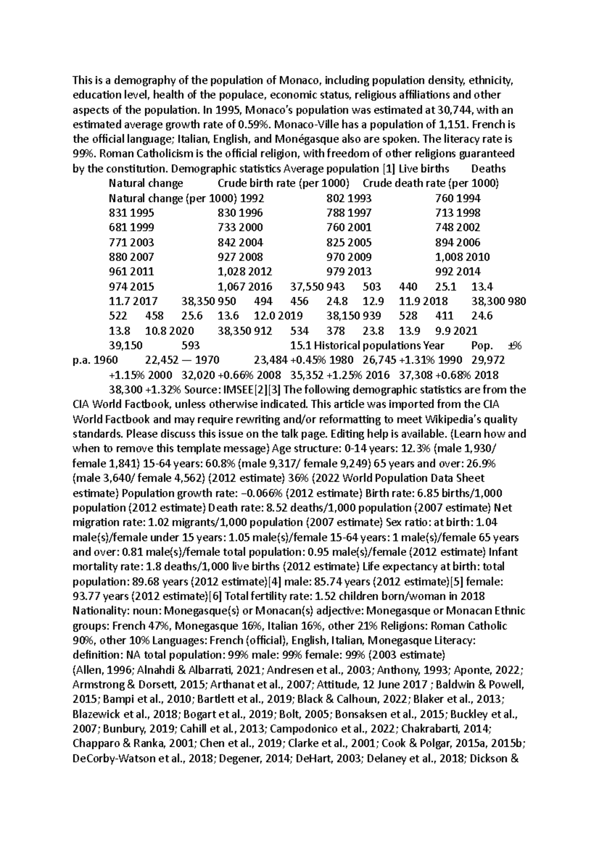 Monaco - Summary - This is a demography of the population of Monaco ...