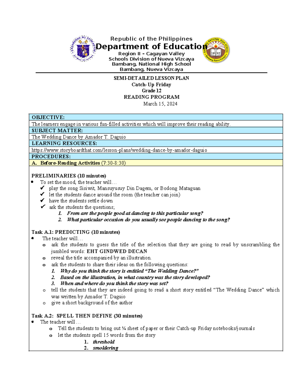 Catch up friday - Republic of the Philippines Department of Education ...