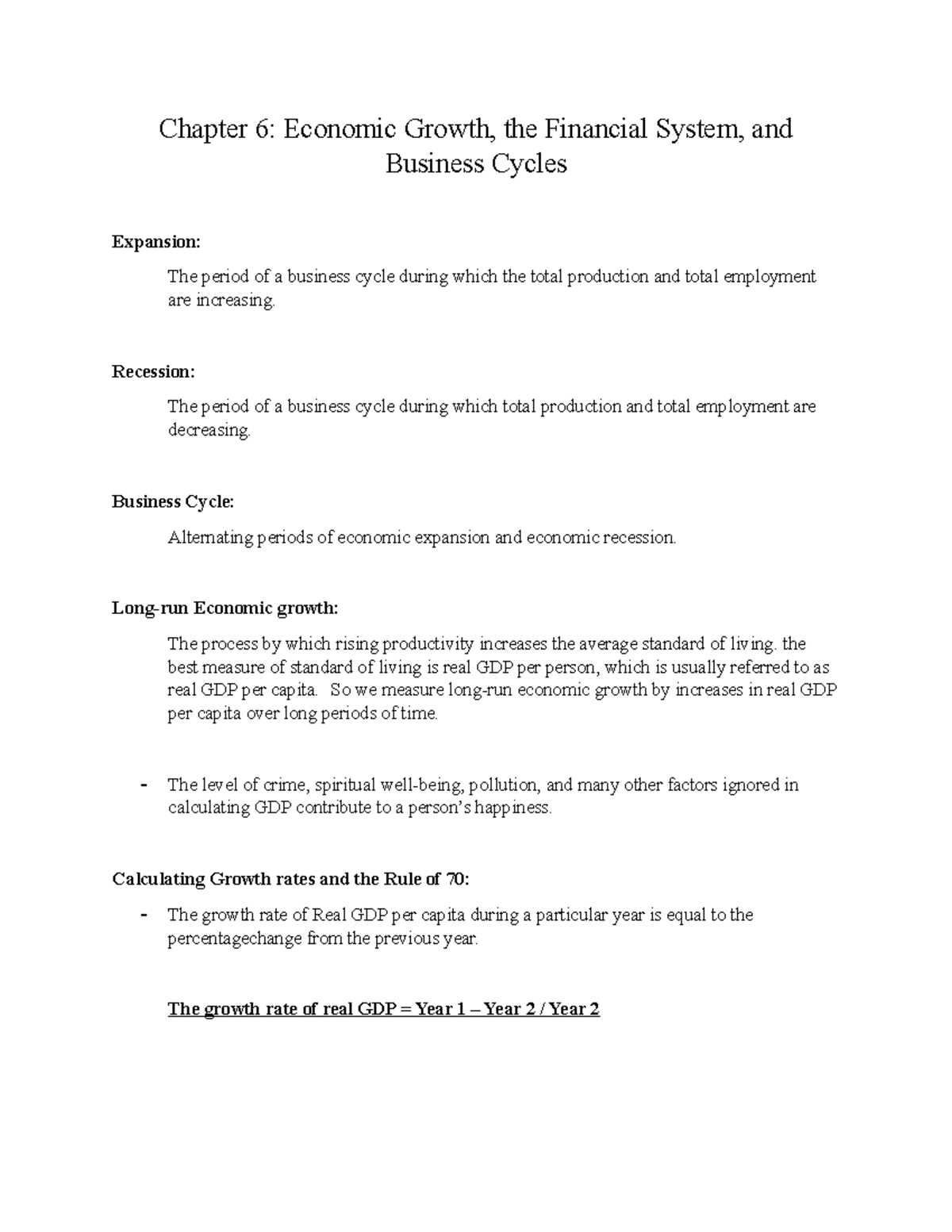 Chapter 6 Notes (1BB3 Intro to Macroeconomics) - Chapter 6: Economic ...