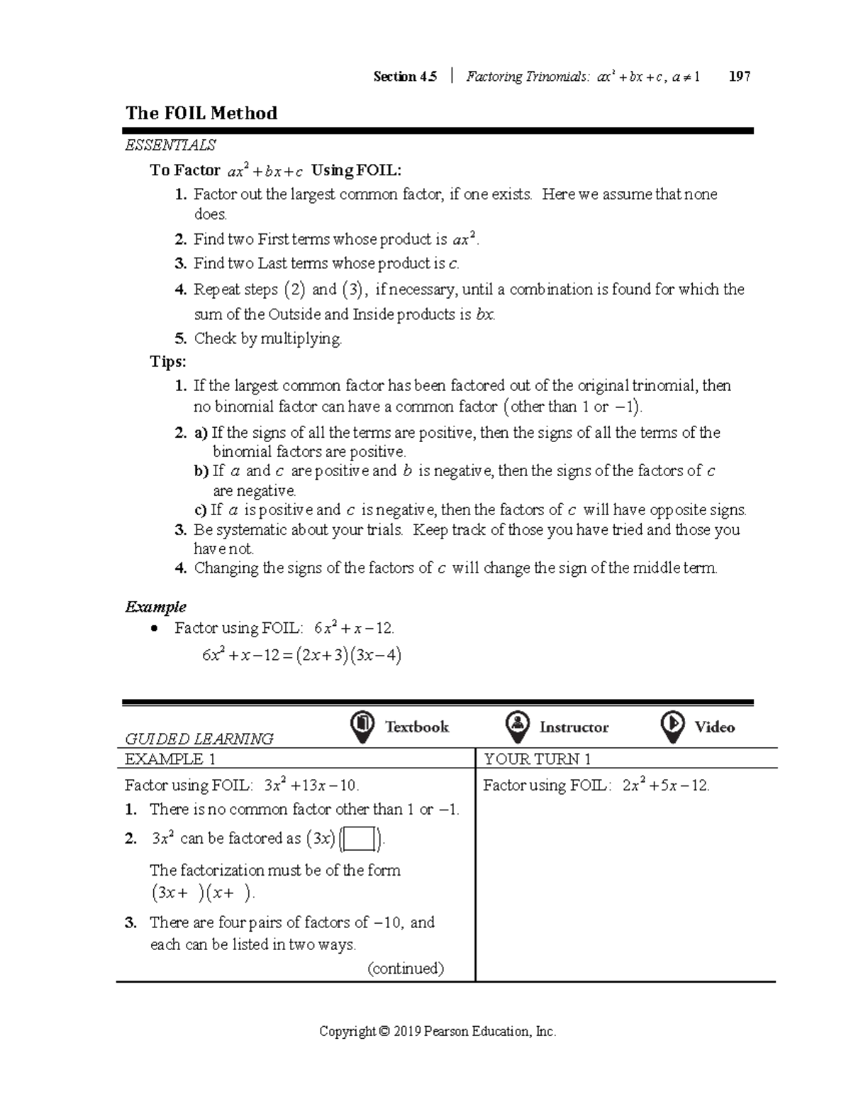 Section 4 - lecture notes. - The FOIL Method ESSENTIALS To Factor ax 2 ...