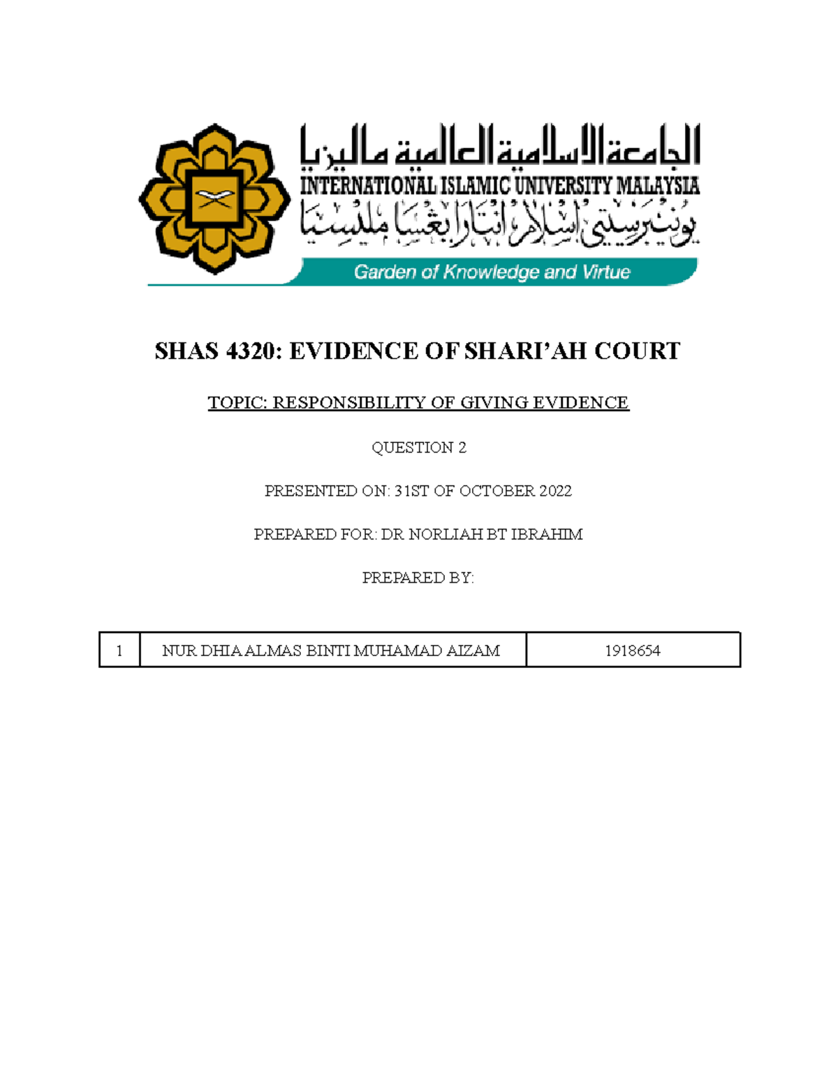 Written Presentation Evidence of Shari'ah Court (Question 2) - SHAS ...