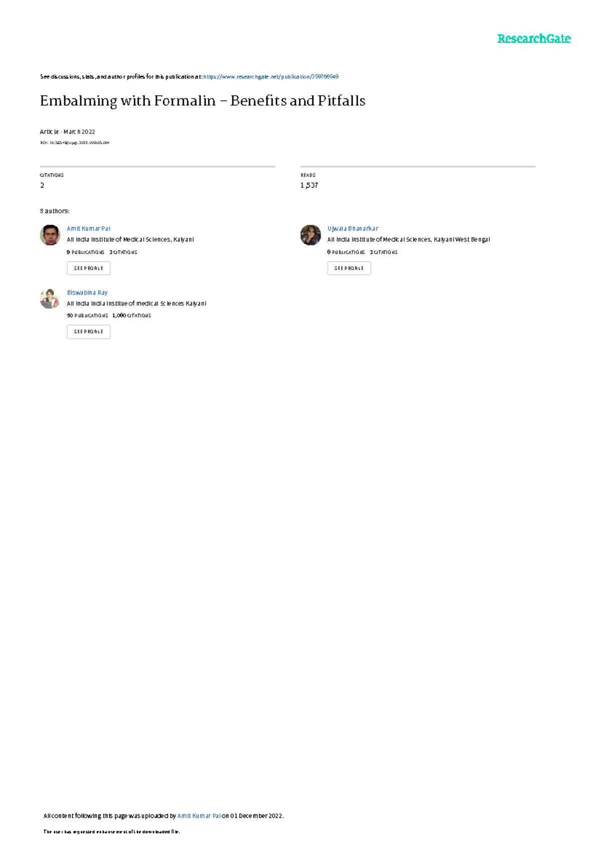 Embalming with Formalin - Benefits and Pitfalls - See discussions ...