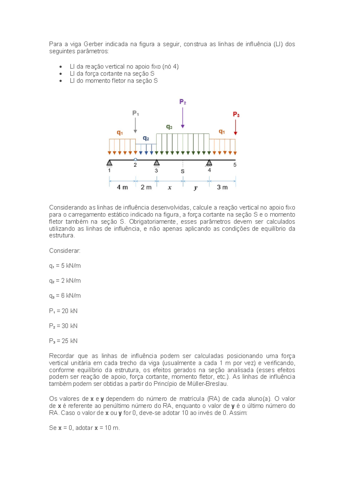 ACQA Teoria das Estruturas - Para a viga Gerber indicada na figura a ...