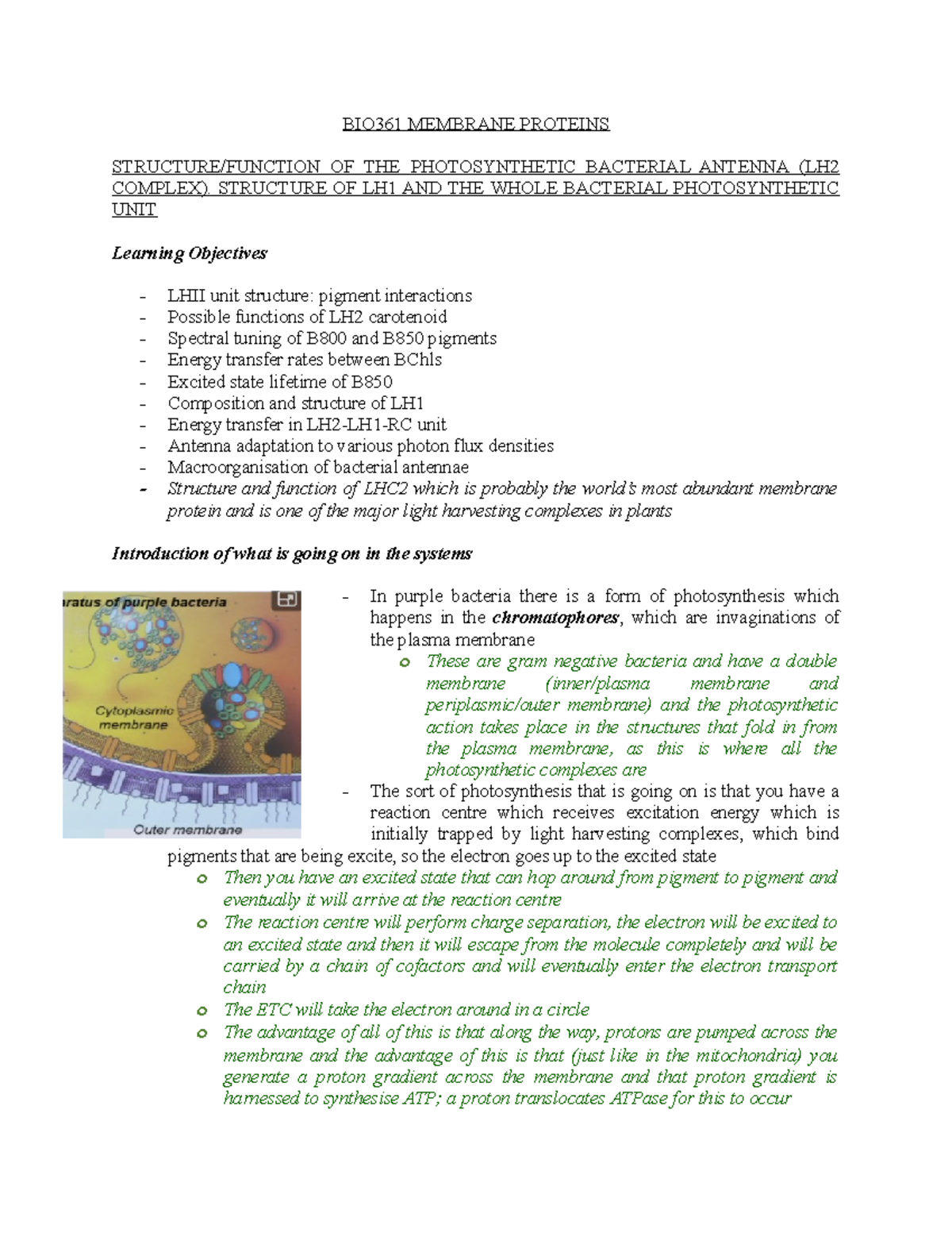 7&8 LH1 and LH2 Complex and Higher Plant Light Harvesting - BIO361 ...