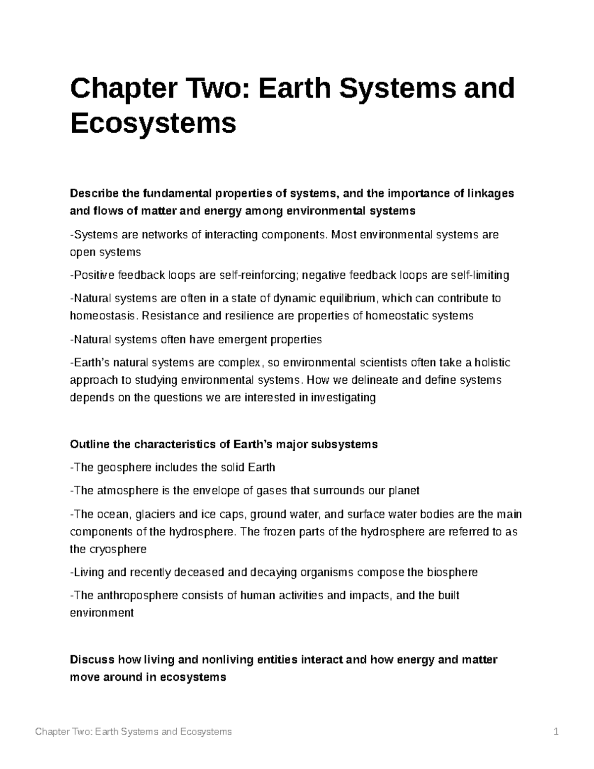 Chapter Two Earth Systems and Ecosystems - Most environmental systems ...