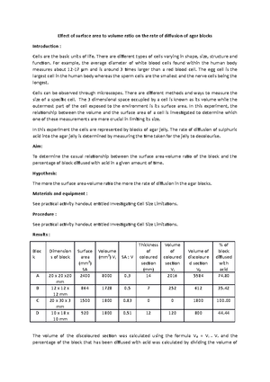 11 Biology Practical Surface area to volume ratio with agar blocks ...