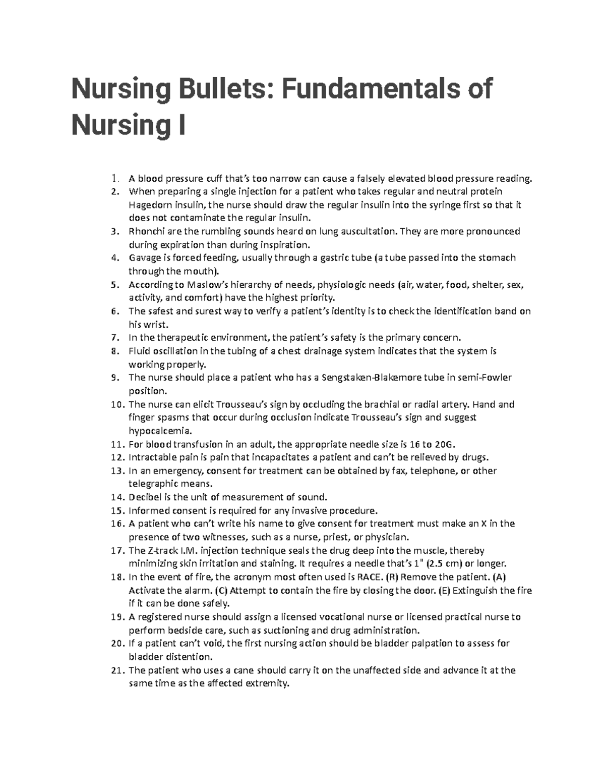 Fundamentals of Nursing 1 Bullets - Nursing Bullets: Fundamentals of ...