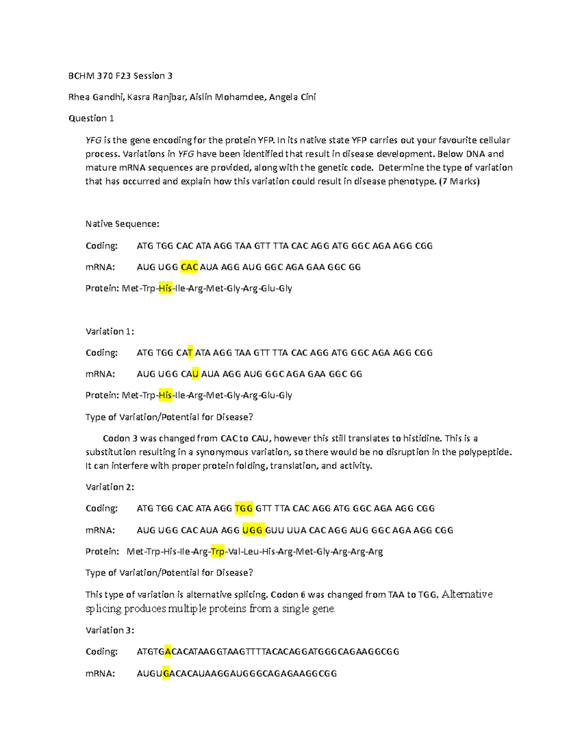 BCHM 370 F23 Session 3 Questions - BCHM 370 F23 Session 3 Rhea Gandhi ...