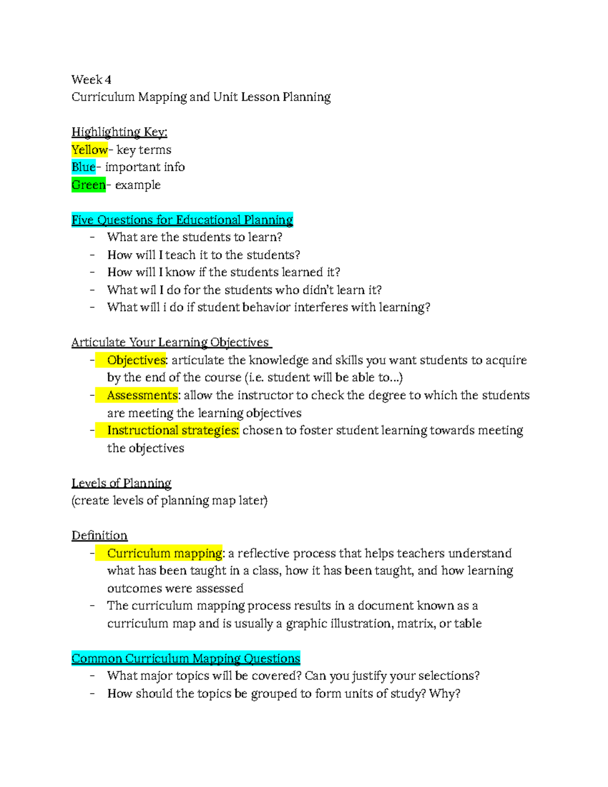 Week 4 Curriculum Mapping and Unit Planning - Week 4 Curriculum Mapping ...