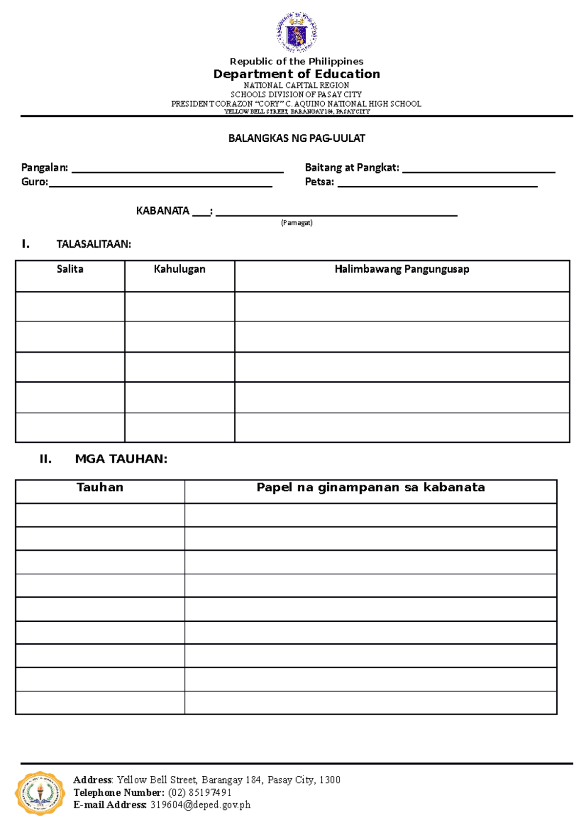 Balangkas NOLI - FILIPINO 9 - Republic of the Philippines Department of ...