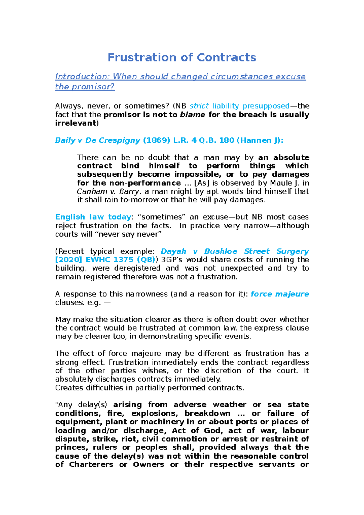 CLL18 Frustration - lecture notes - Frustration of Contracts ...