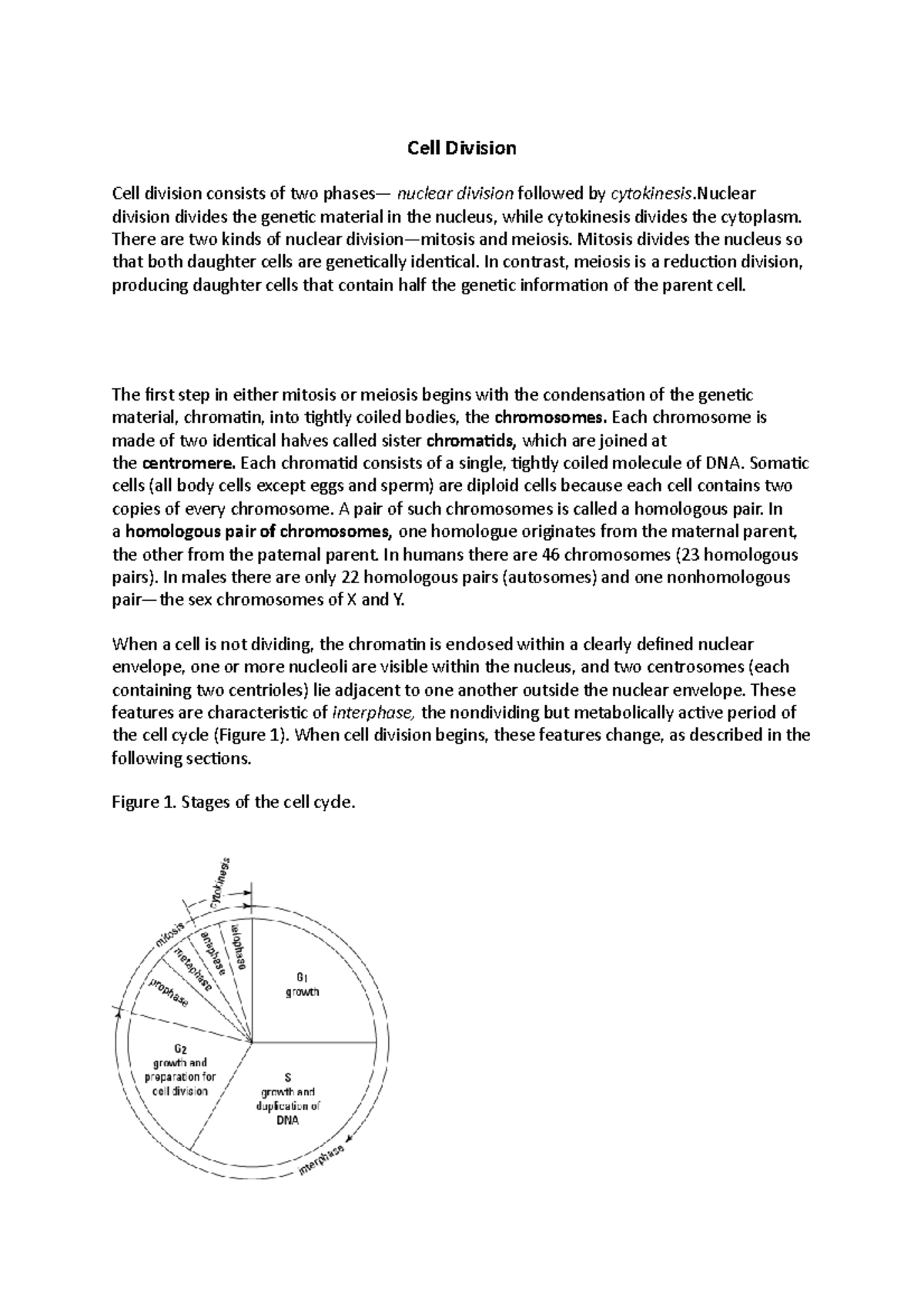 Cell division - lecture notes - Cell Division Cell division consists of ...