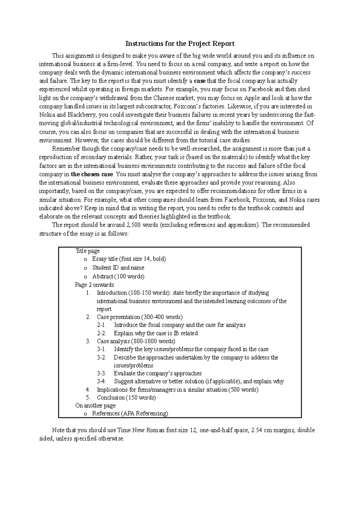 IBM Project Report Instruction - Instructions for the Project Report ...