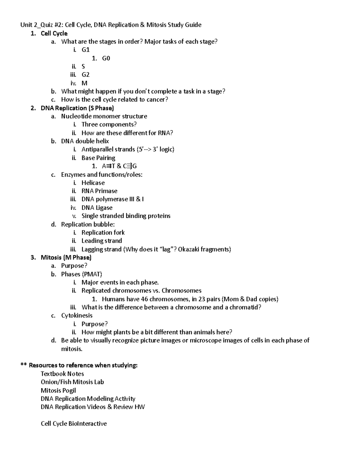 02 Unit 2 Quiz CC DR Mitosis Study Guide - Unit 2_Quiz #2: Cell Cycle ...