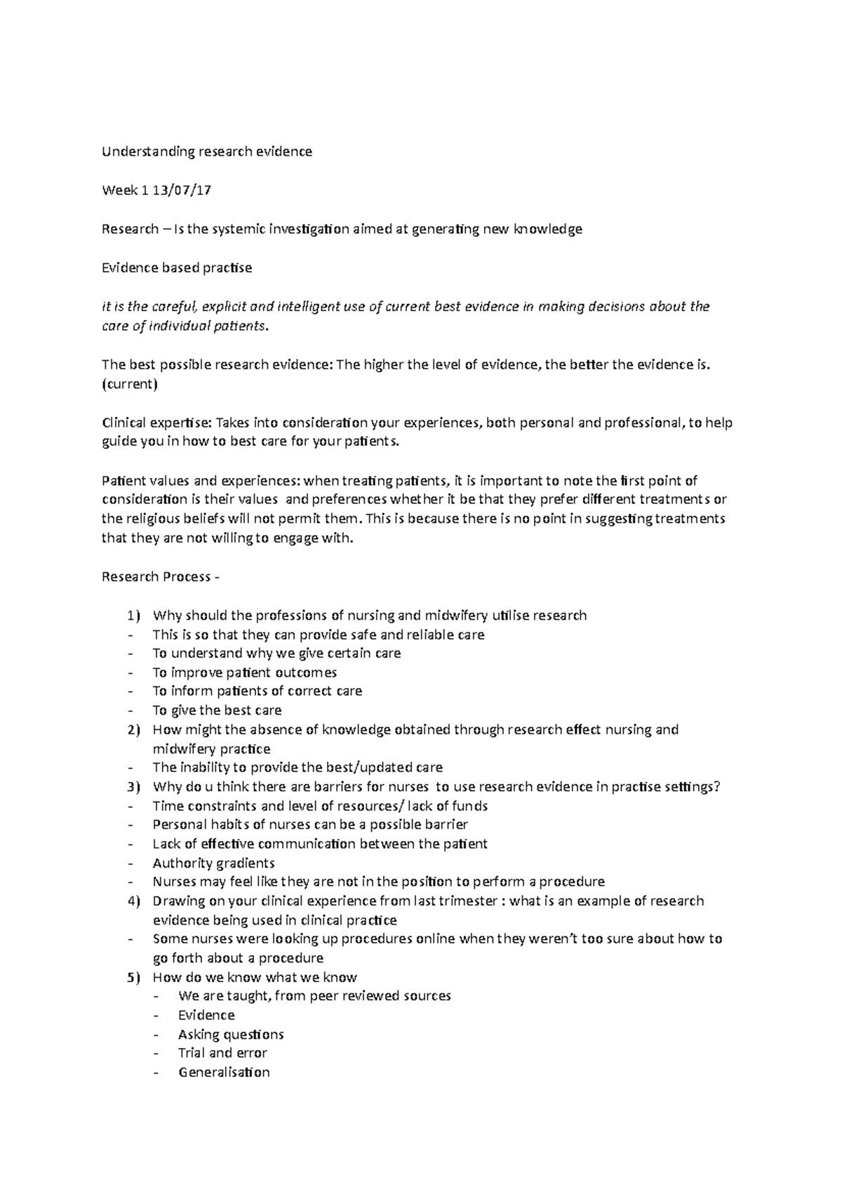 Understanding research evidence notes - Understanding research evidence ...