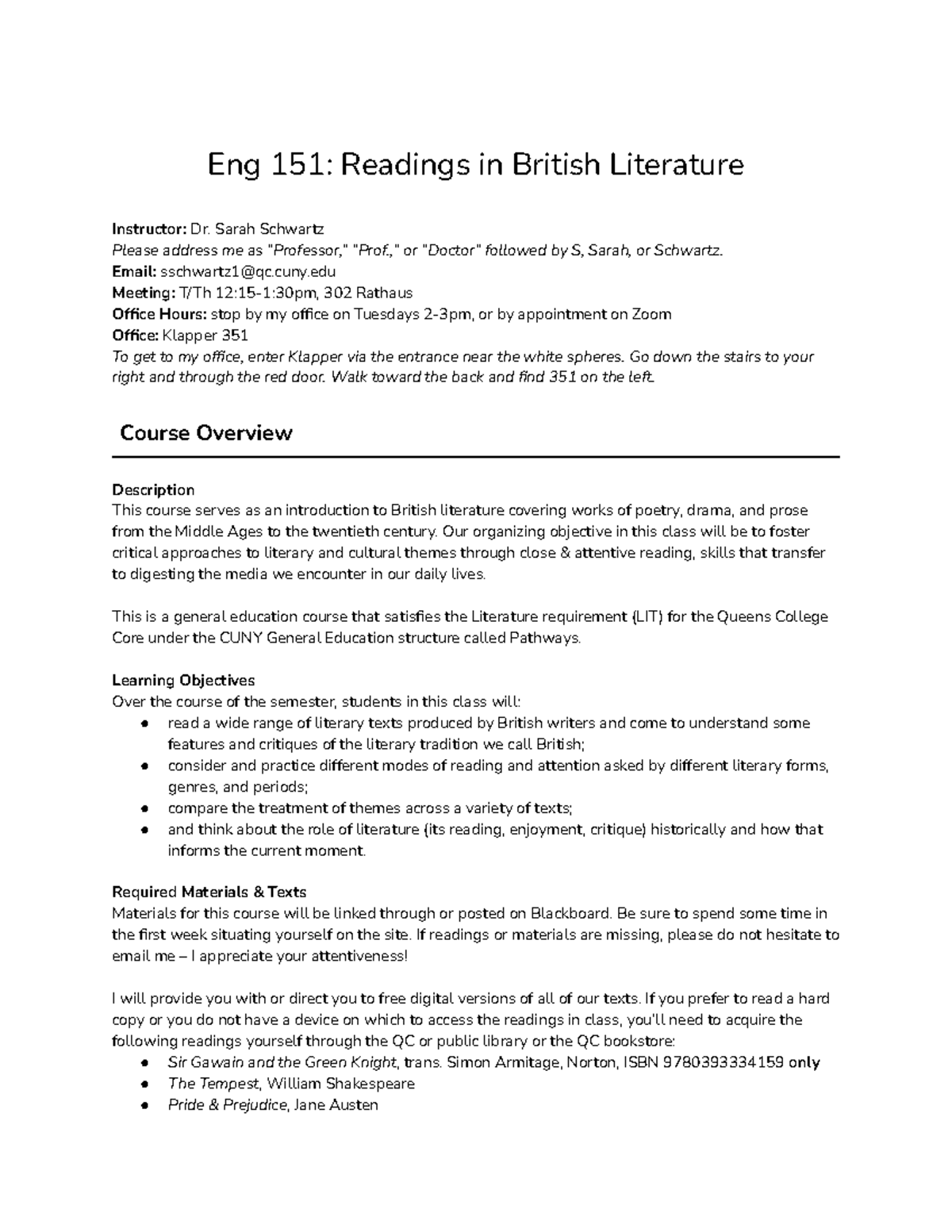 Eng 151 Readings in British Literature Syllabus - Eng 151: Readings in ...