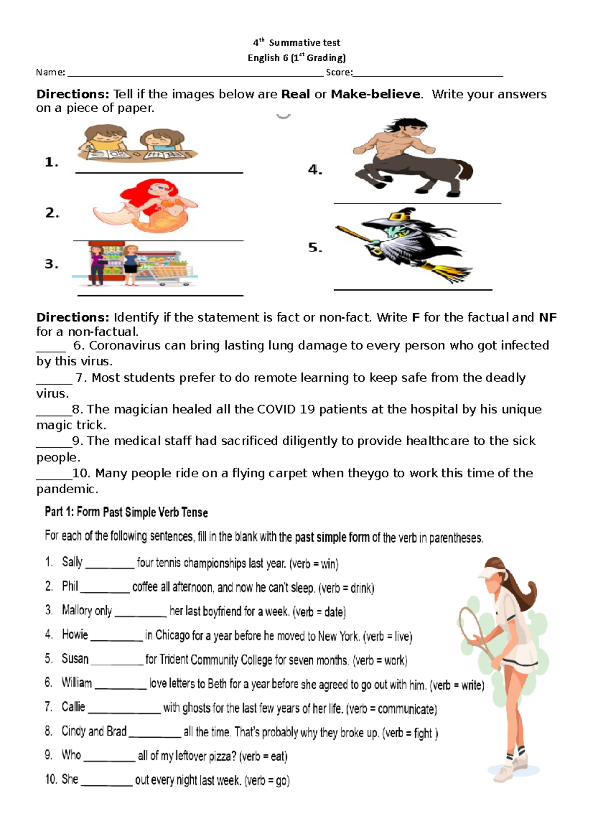 4th Summative test - 4 th Summative test English 6 (1st Grading) Name ...