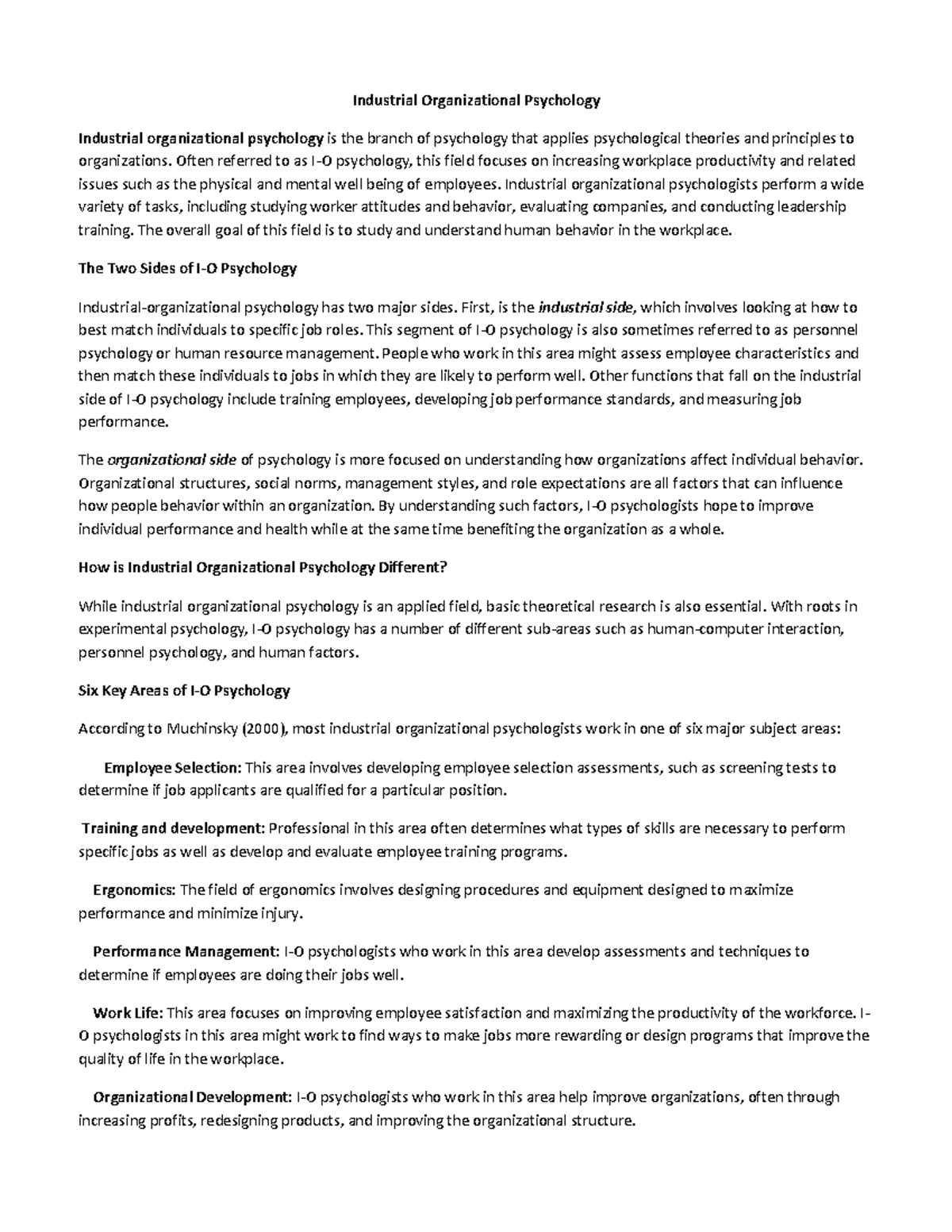 IOP notes FOP - Industrial Organizational Psychology Industrial ...