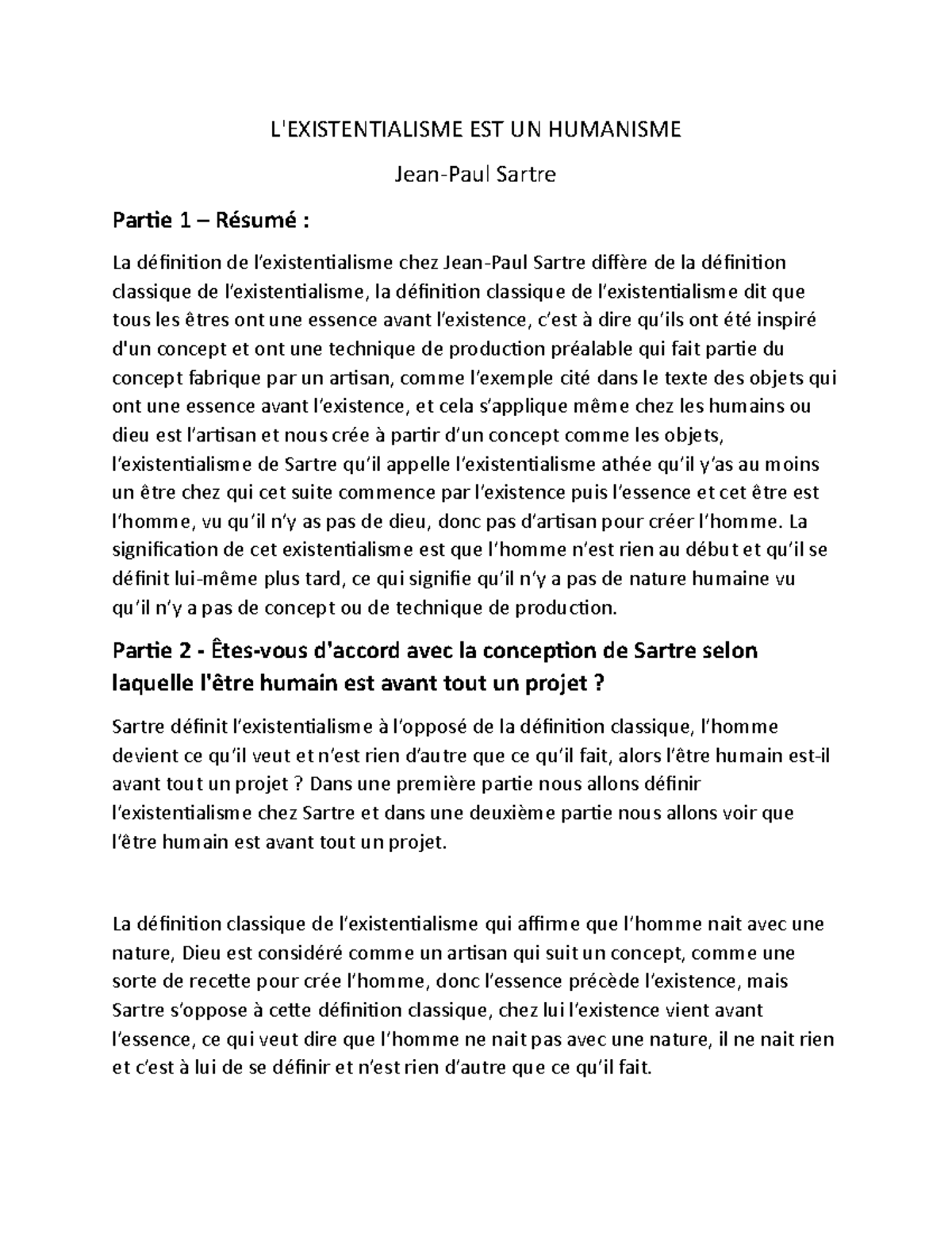 Existentialisme - L'EXISTENTIALISME EST UN HUMANISME Jean-Paul Sartre ...