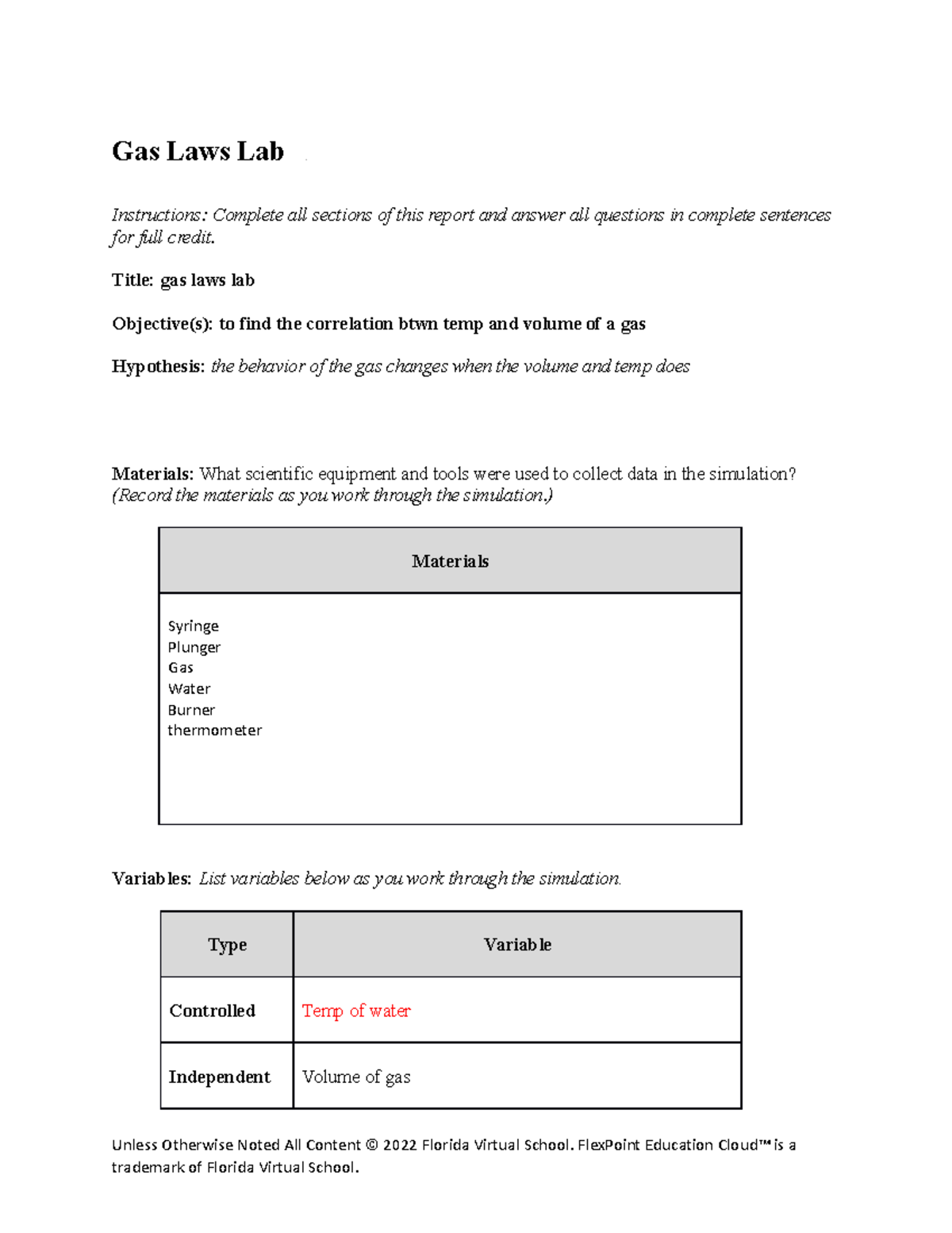 Gas laws lab - bhhjbjukj - Gas Laws Lab Instructions: Complete all ...