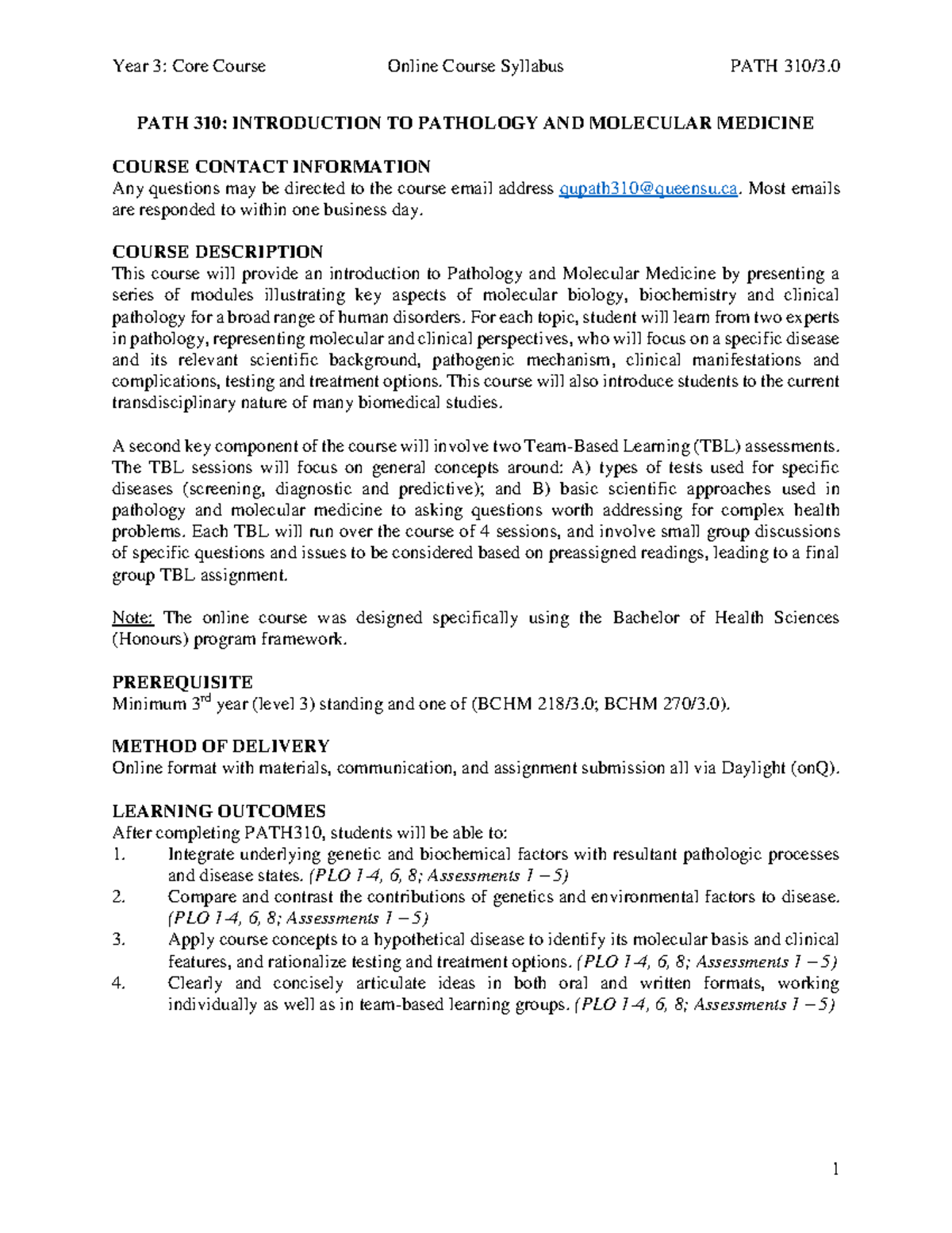 PATH310 Syllabus-F20 - Year 3: Core Course Online Course Syllabus PATH ...