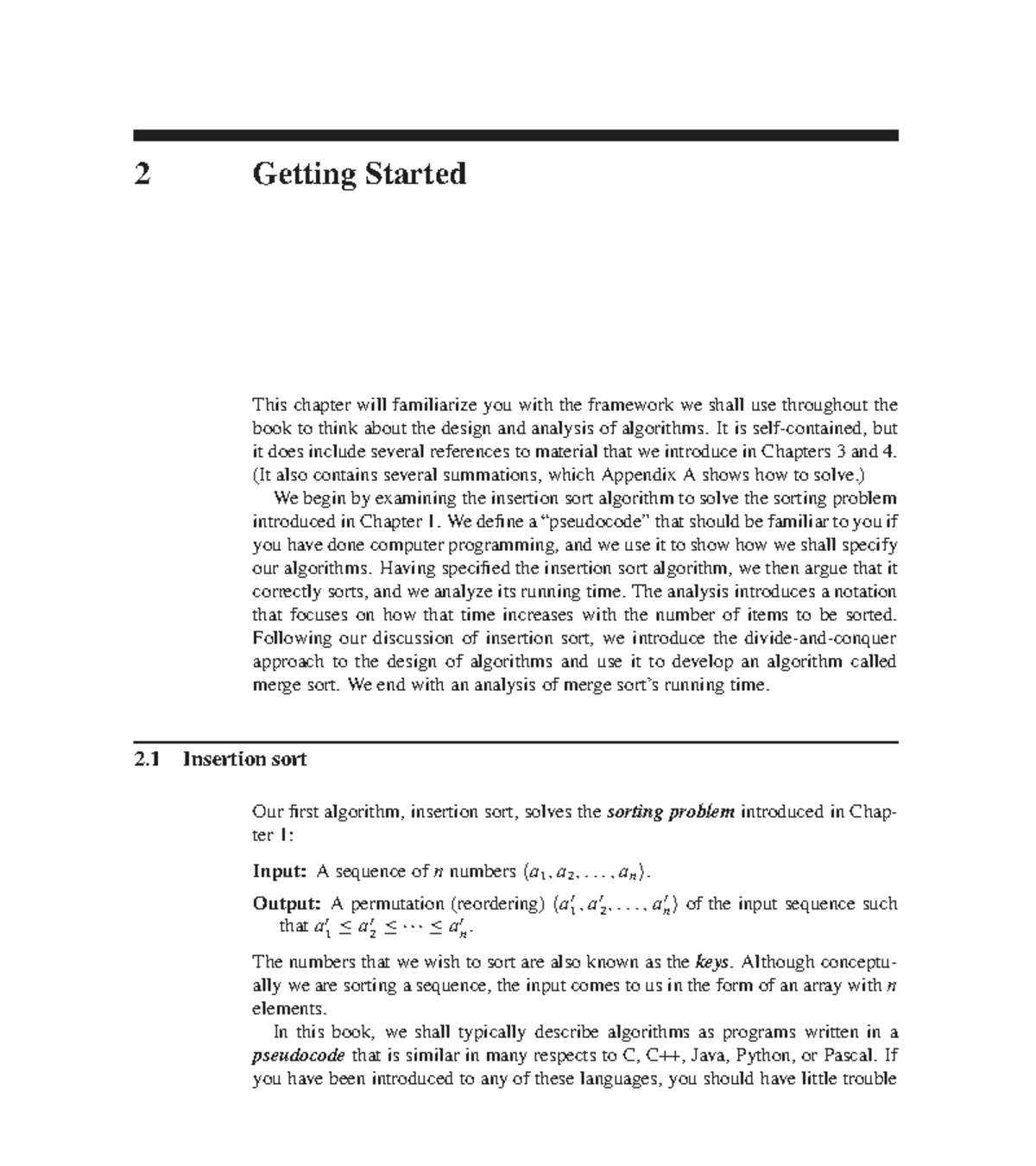 CLRS chap2 3 - 2 Getting Started This chapter will familiarize you with ...