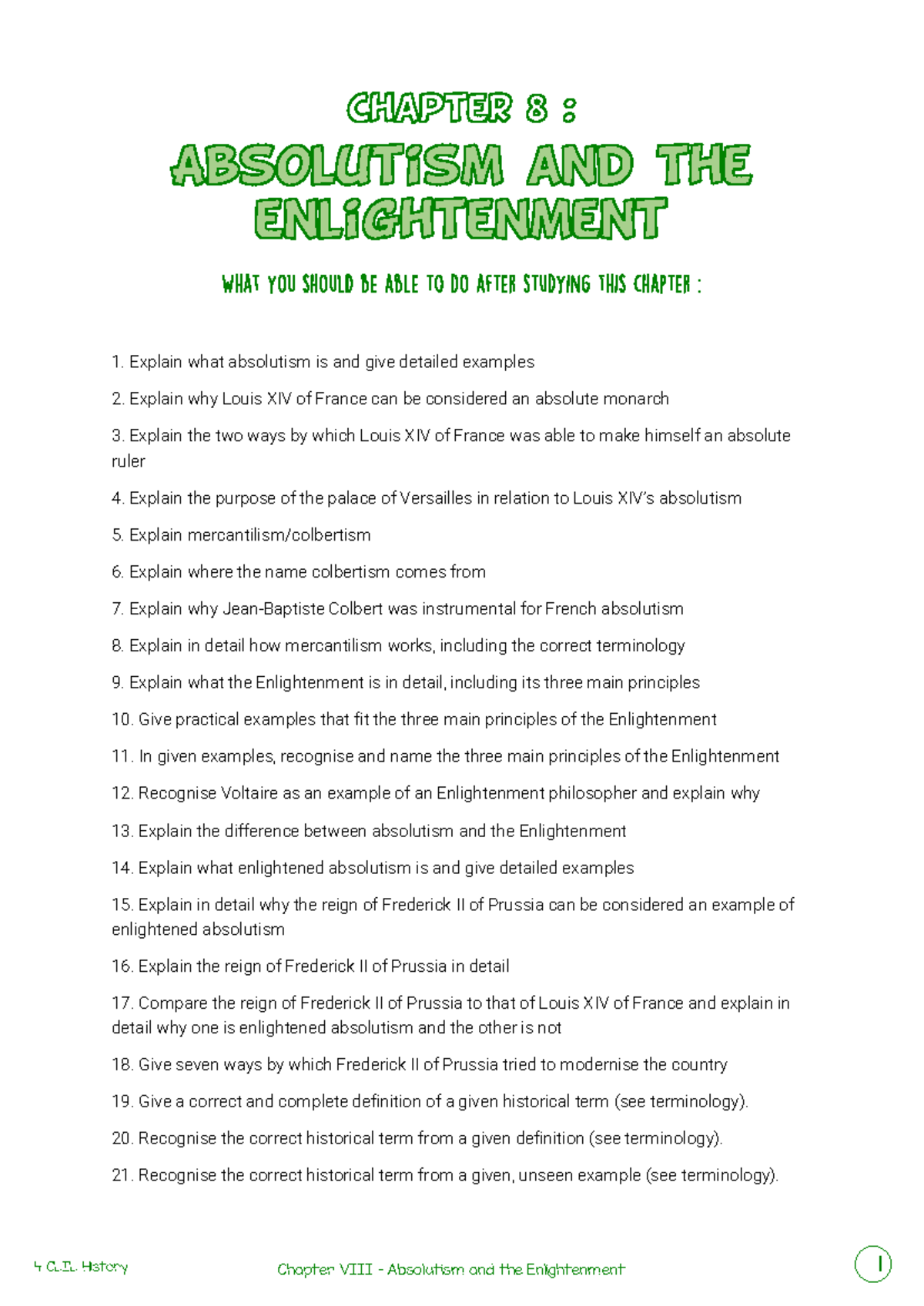 CH8 Absolutism and the Enlightenment Teams - 4 CLIL History Chapter ...