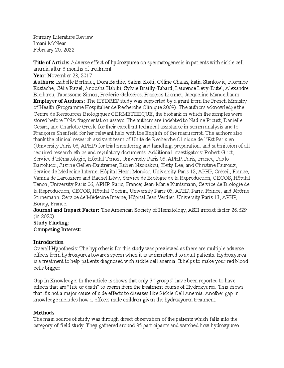 Primary Literature Review Primary Literature Review Imani McNear primary-literature-review-primary-literature-review-imani-mcnear