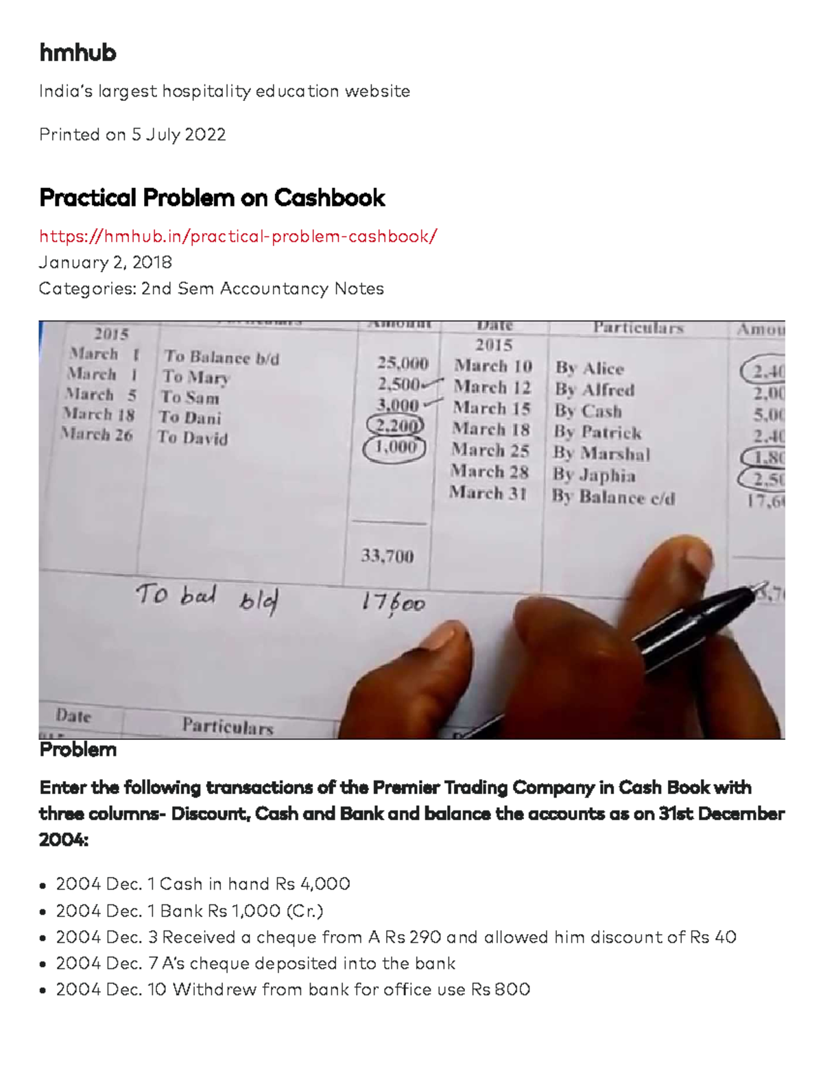 Practical Problem on Cashbook – hmhub Perfect 🖥 hub for 120k+ 😍 hospitality 👩🏻‍🎓 students ...