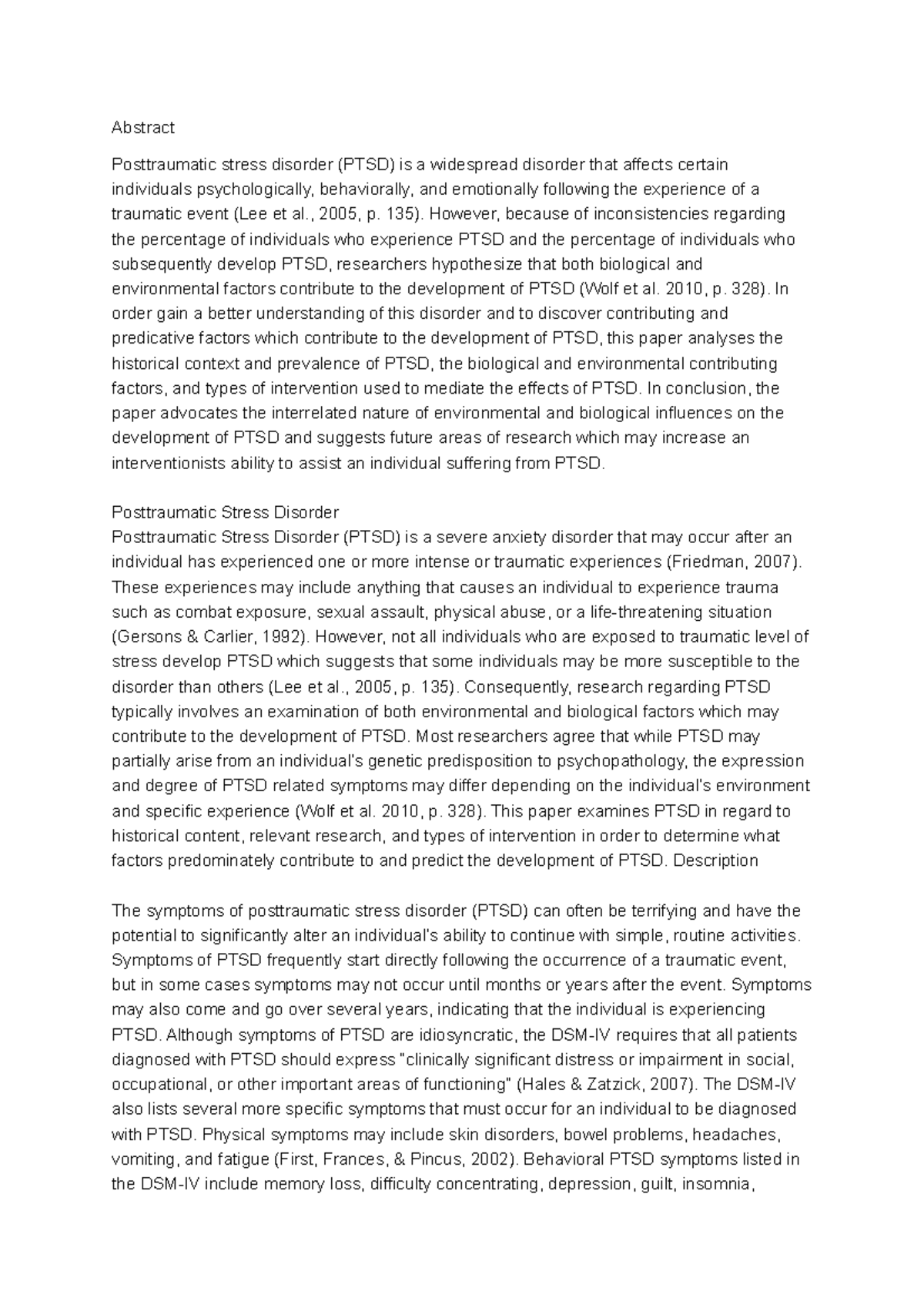Topic PTSD paper - Because - Abstract Posttraumatic stress disorder ...