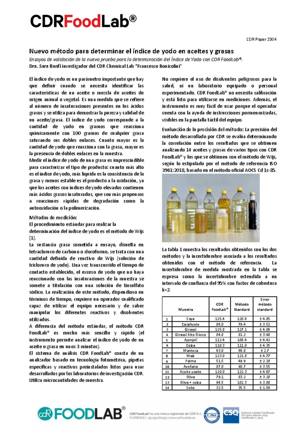 CDR Food Lab indice yodo aceites grasas P2304 ES 91459151 dd - CDR ...