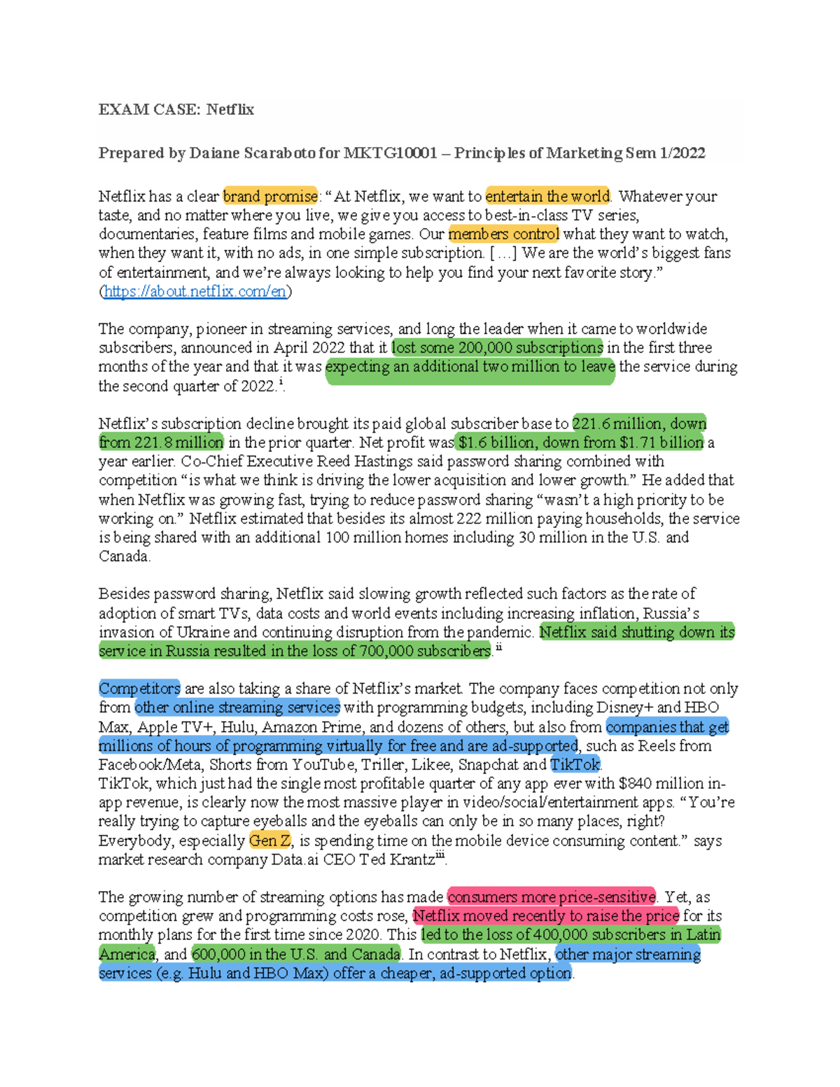 EXAM CASE - case study - EXAM CASE: Netflix Prepared by Daiane ...