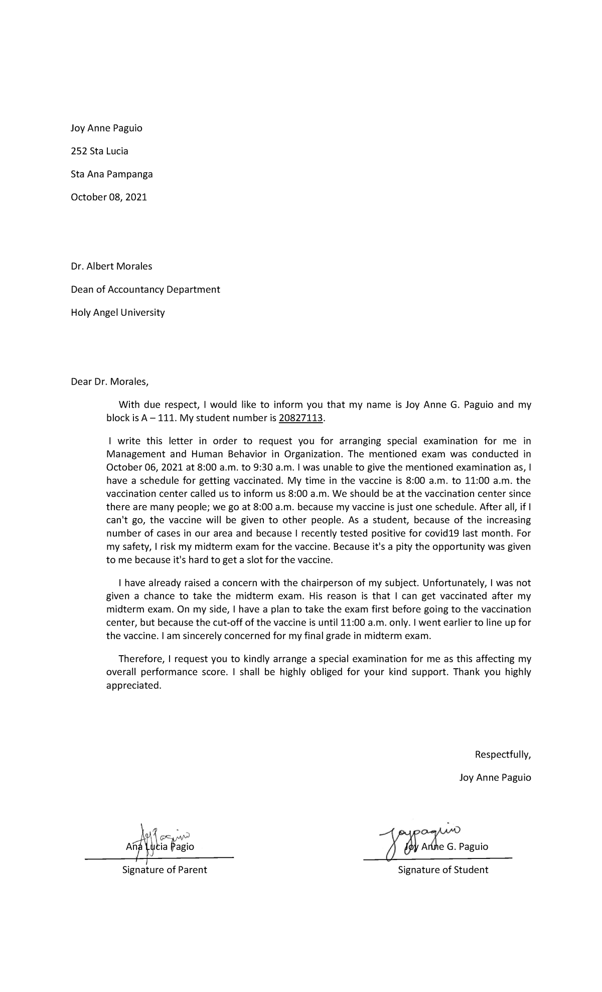 A letter - sba - Joy Anne Paguio 252 Sta Lucia Sta Ana Pampanga October ...