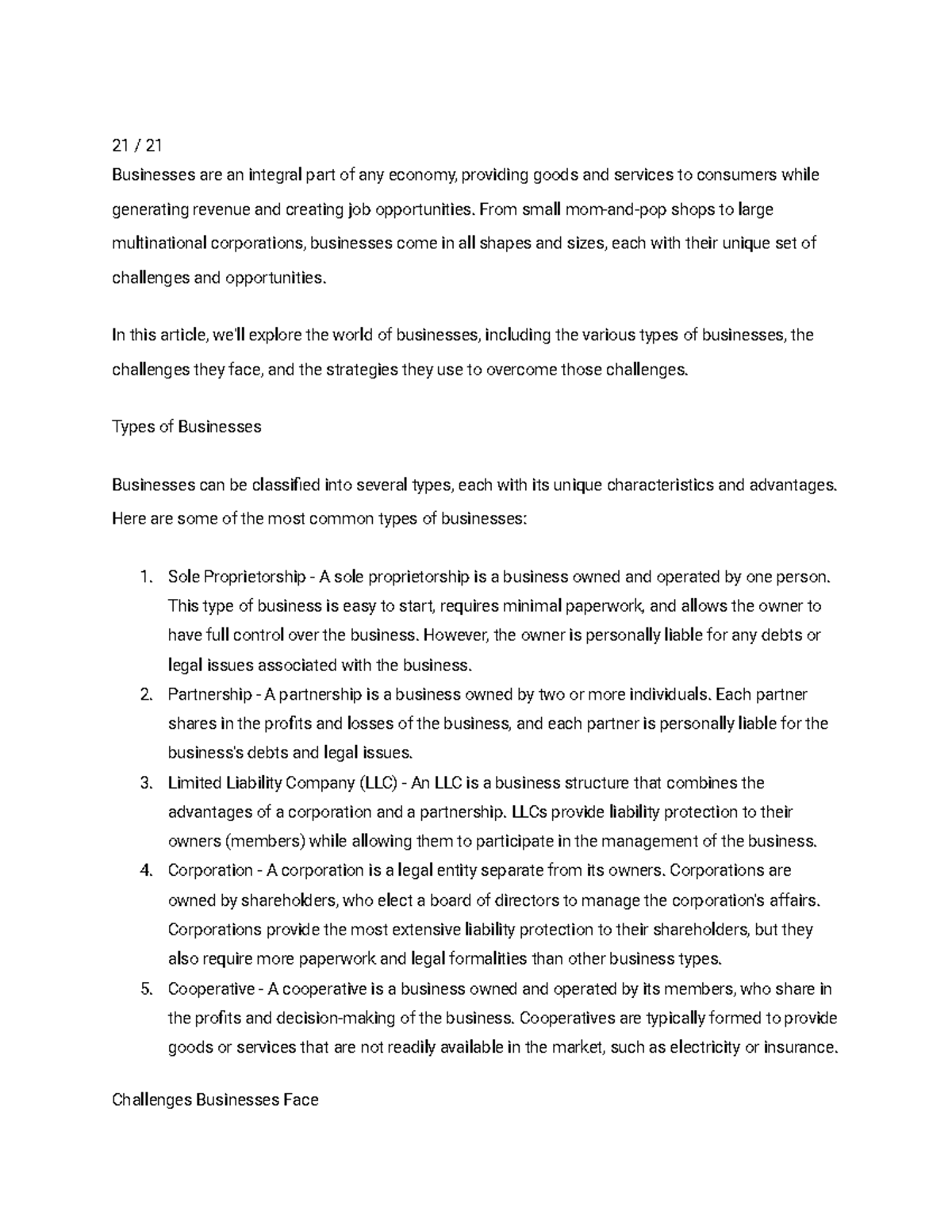 Studoc-17 - Class notes - 21 / 21 Businesses are an integral part of ...