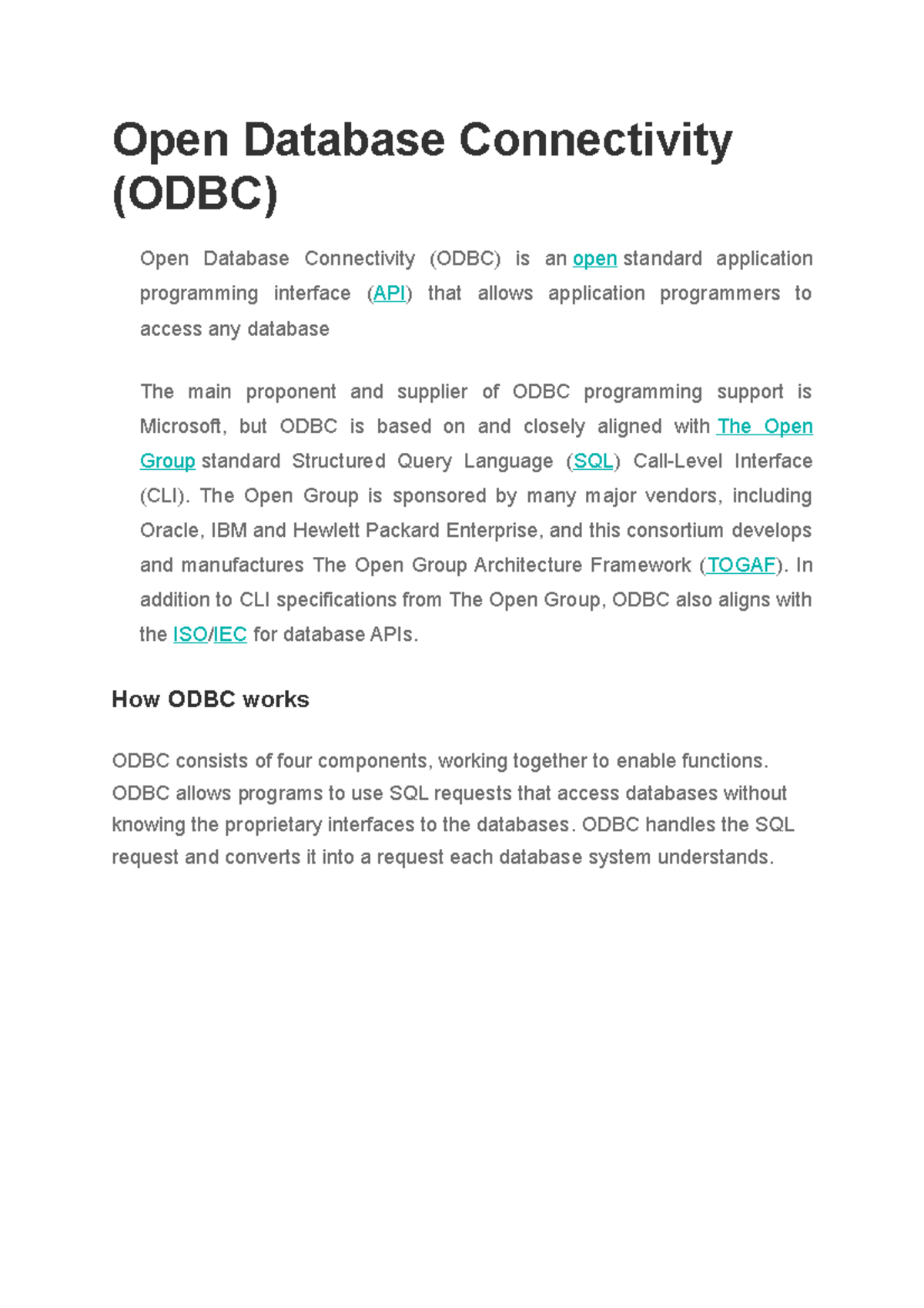 Open Database Connectivity Open Database Connectivity Odbc Open