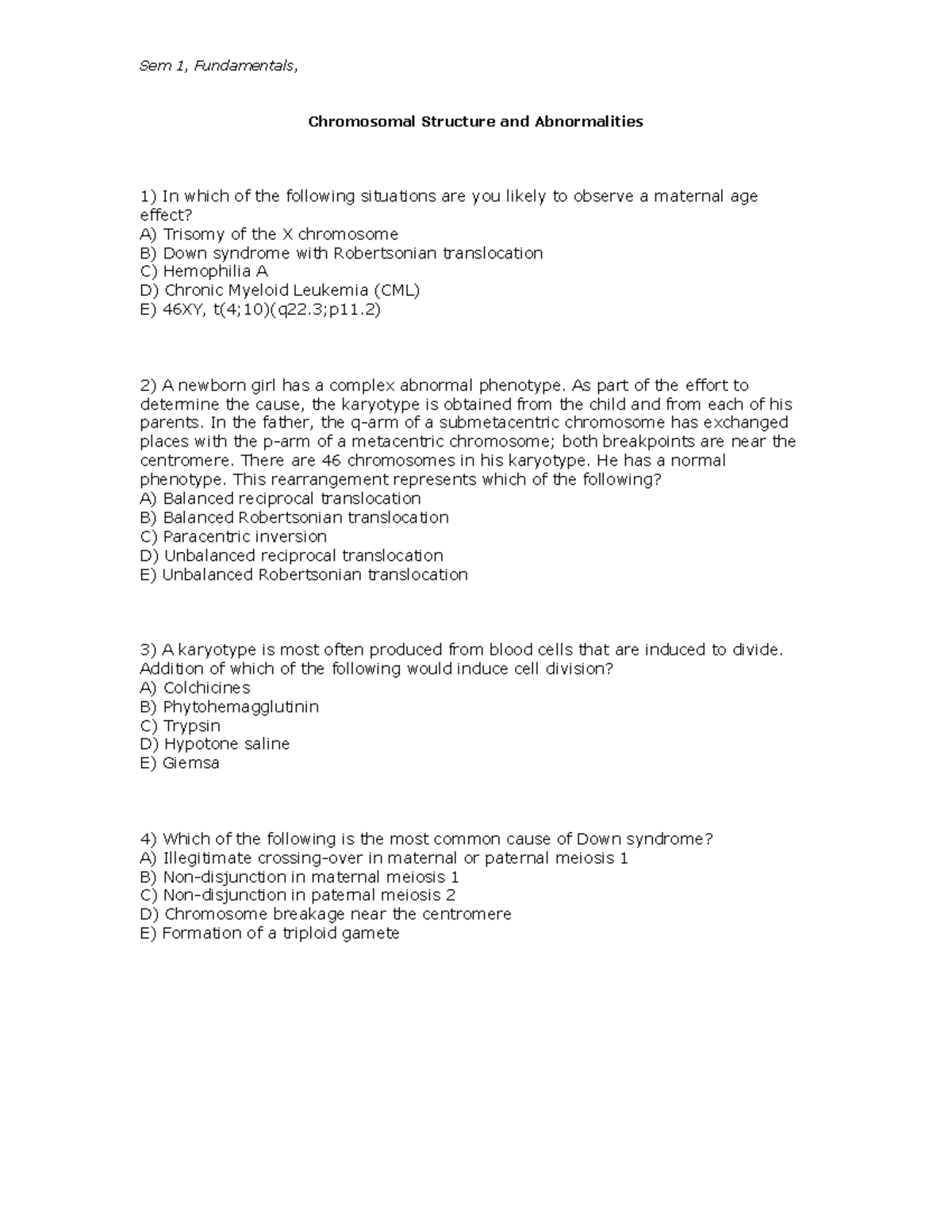 Chromosomal Structure and Abnormalities wo answers-2 - Chromosomal ...