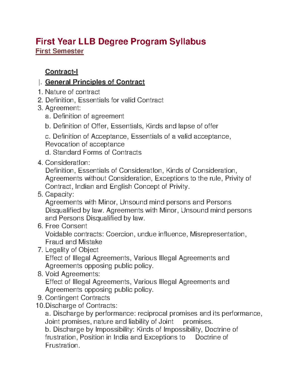121 syllabus LLB degree - First Year LLB Degree Program Syllabus First ...