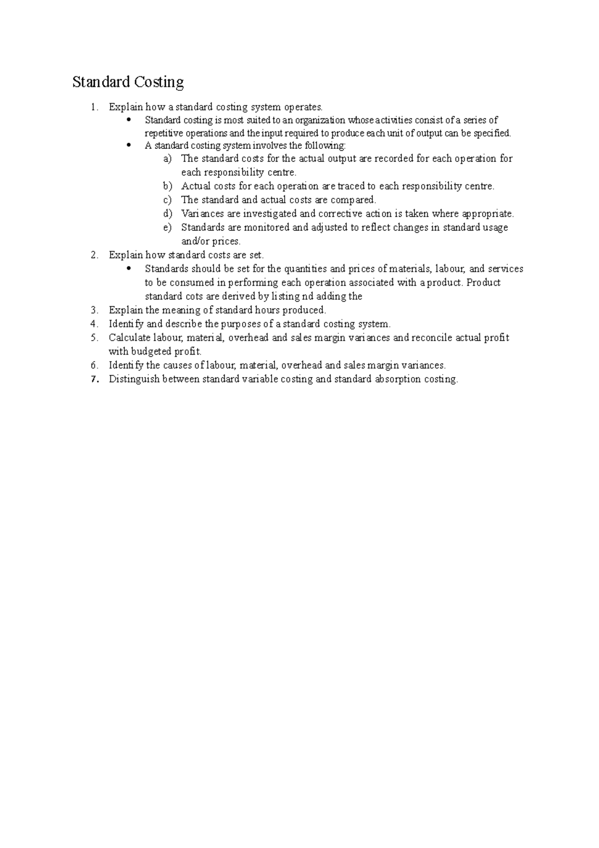 Standard Costing - SUMMARY - Standard Costing 1. Explain how a standard ...