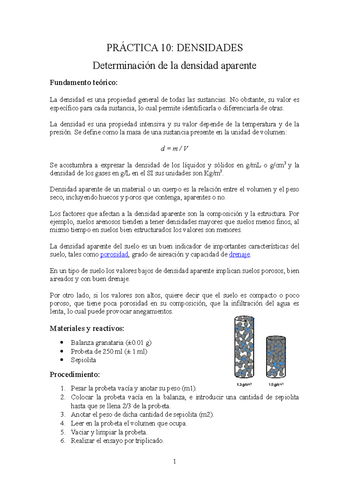 Práctica 10 - Quimica - PRÁCTICA 10: DENSIDADES Determinación de la ...