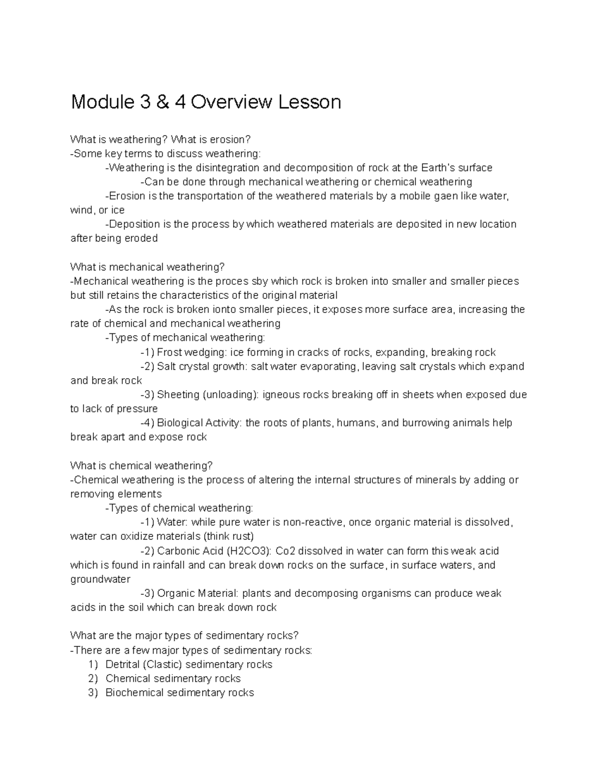 Module 3 Notes - Ch 2 - Module 3 & 4 Overview Lesson What is weathering ...